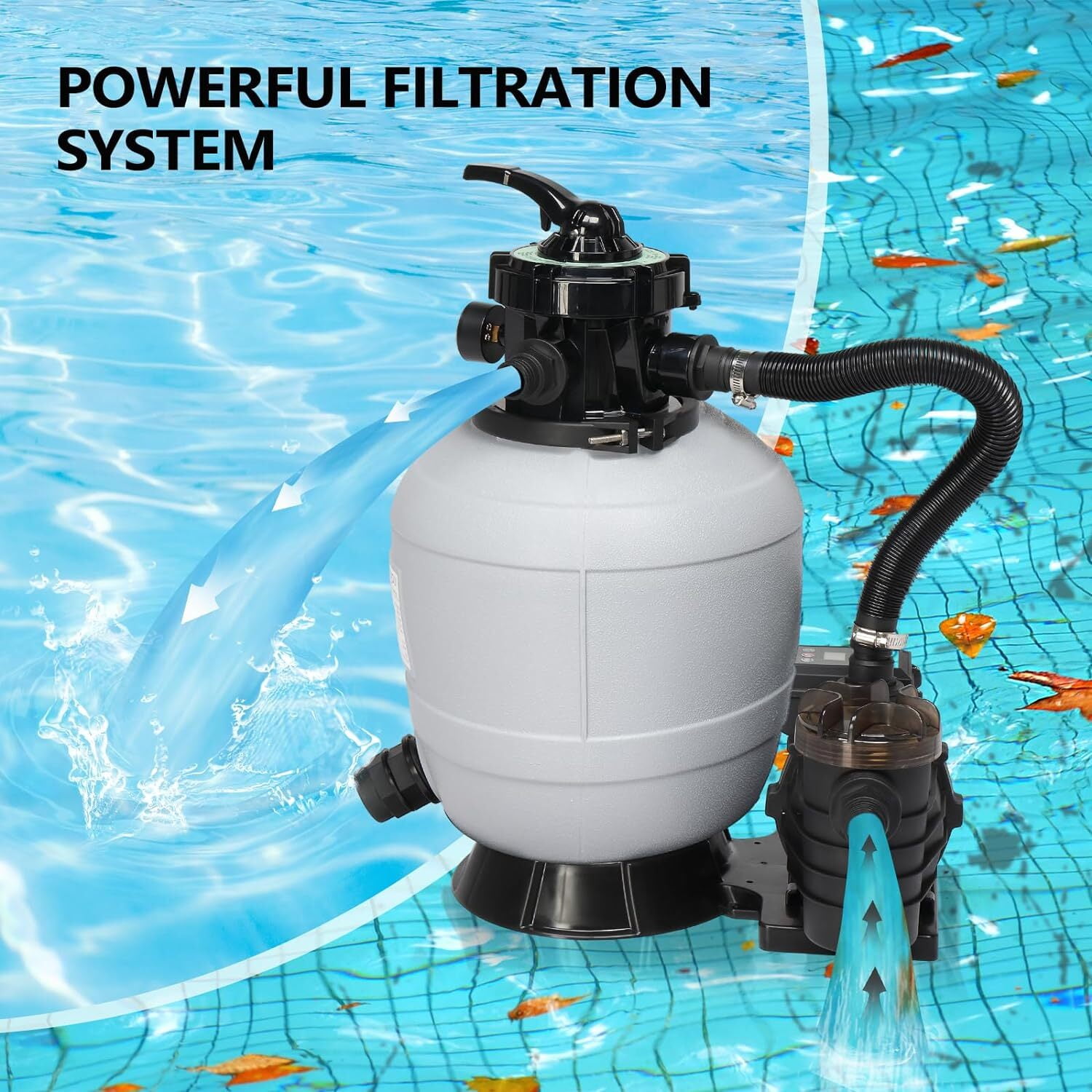 Gray 13" Sand Filter Above Ground with 3/4HP Pool Pump 3435GPH Flow 6 ...
