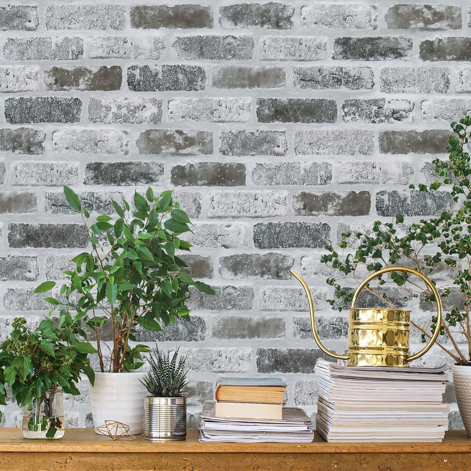 Gray 17.3" x 590" Faux Brick Peel and Stick Wallpaper - Walmart.com