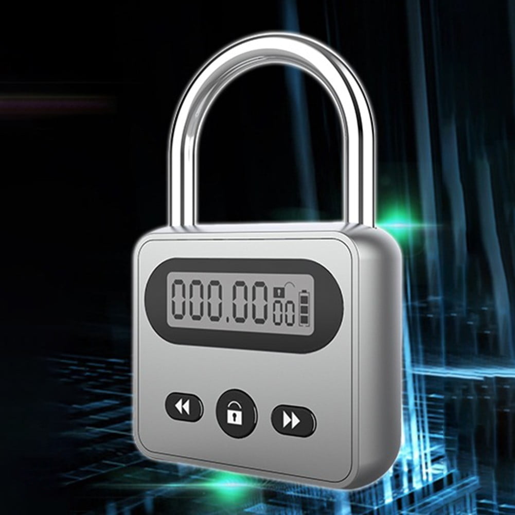 Gray 1pc Timing Padlock Metal Timer Lock Lcd Display Multi Function Electronic Time 999 Hour
