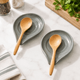Gray 2 Large Ceramic Spoon Rest For Stove Top Cooking Utensil Holder ...