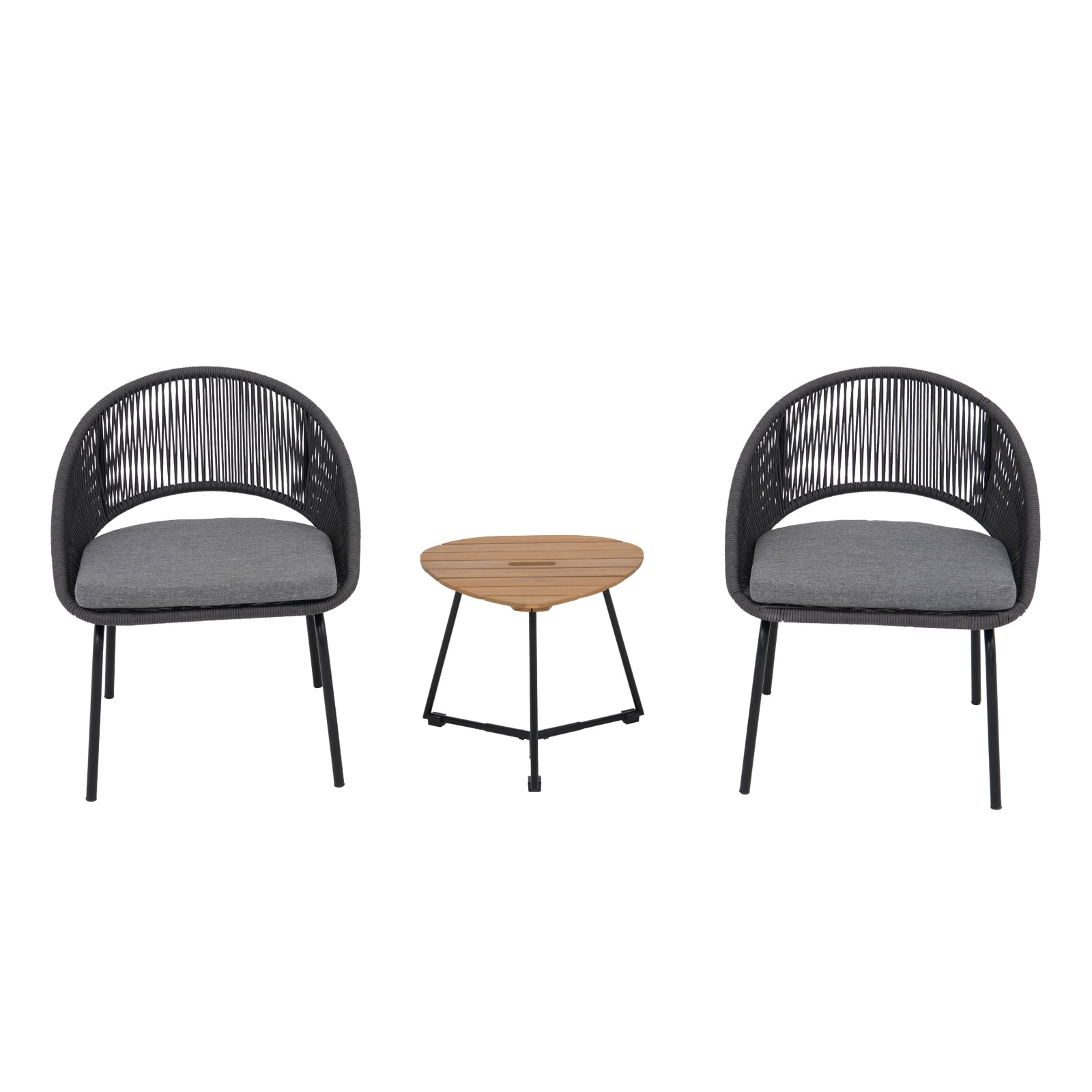Gray 3-Pc Outdoor Bistro Set - Weatherproof Rope Chairs with Seat ...