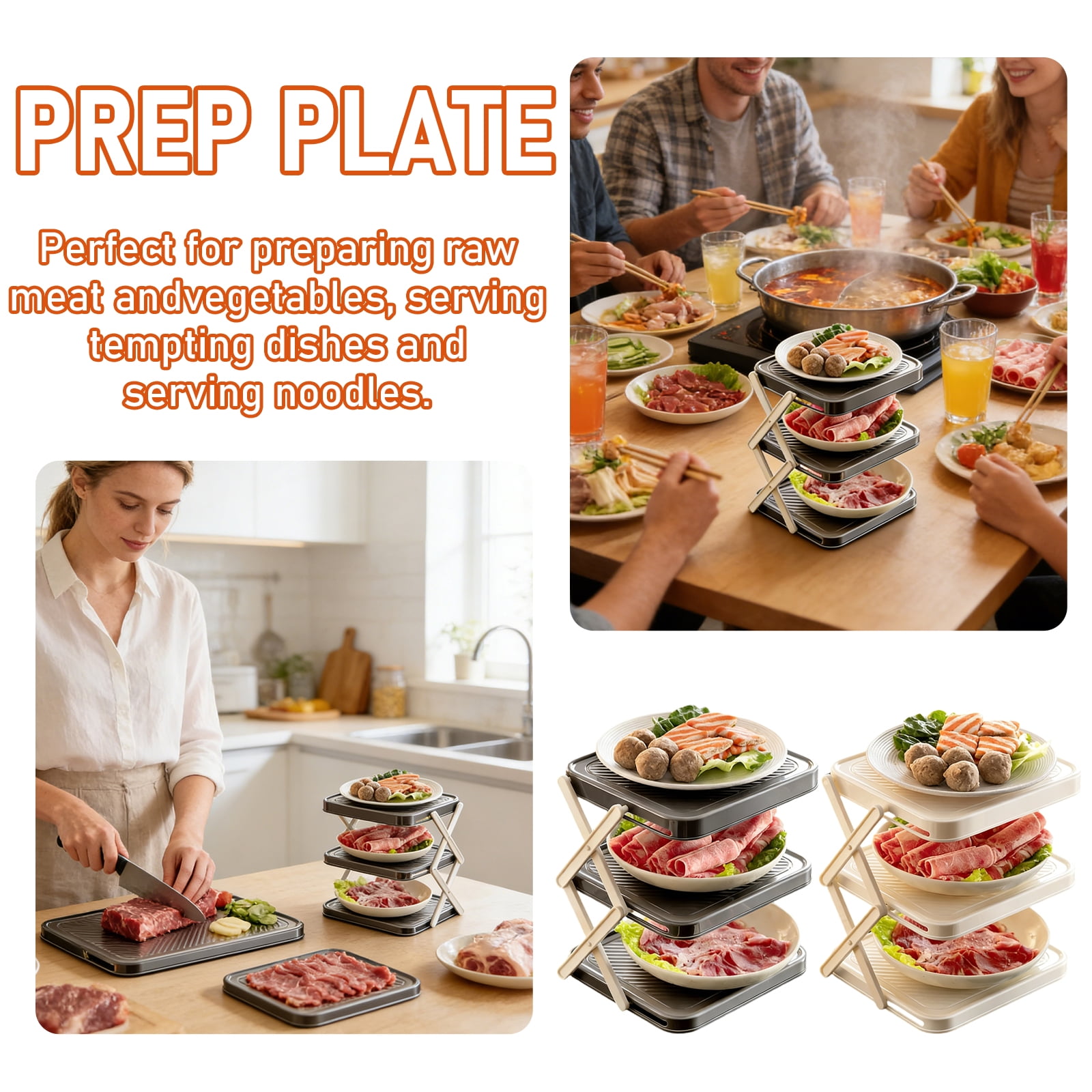 Gray 3-Tier Collapsible Prep Rack, Multi-Layer Food Prep Organizer For ...