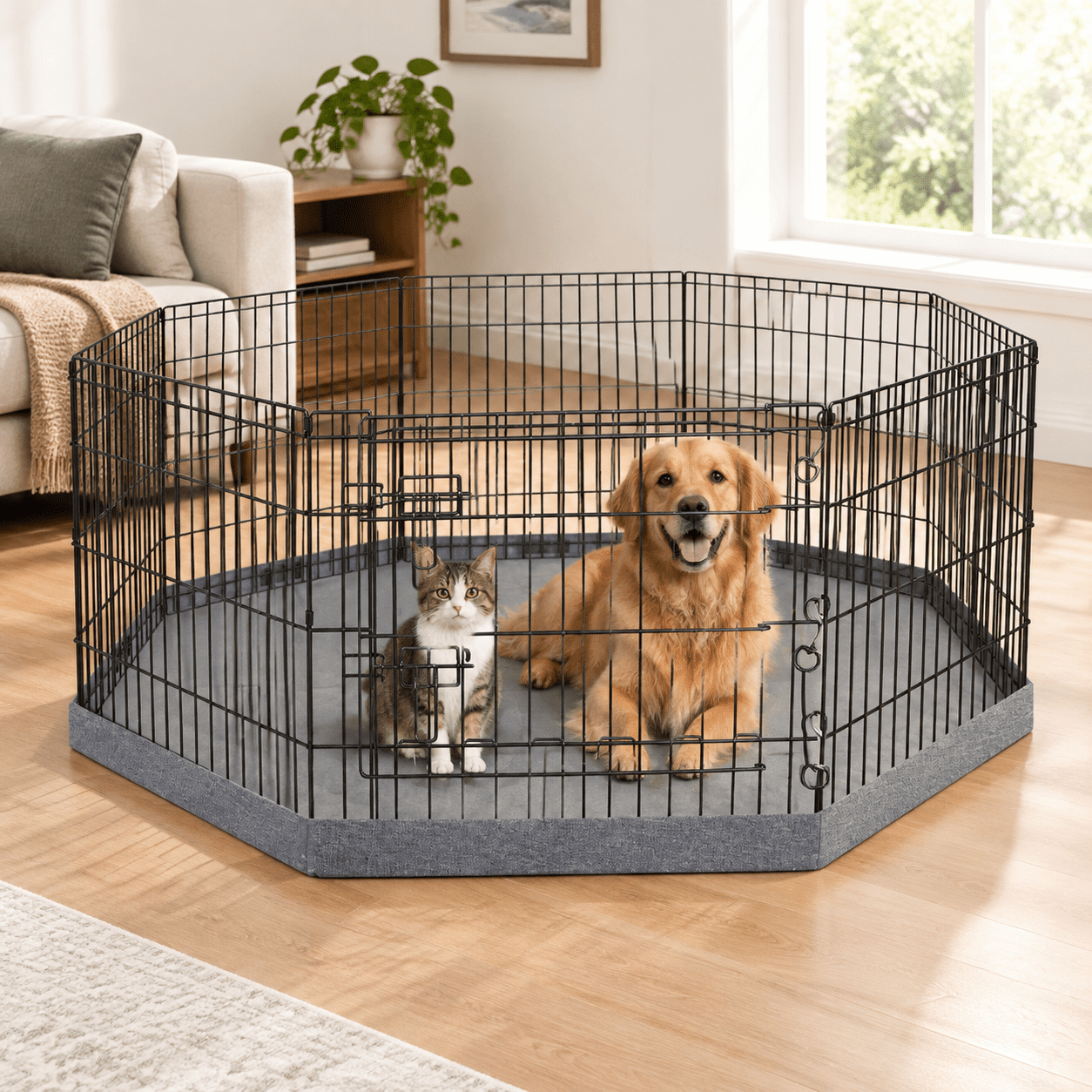 Gray 30''H Playpen+Bottom Pad Foldable Metal Pet Exercise Kennel for ...