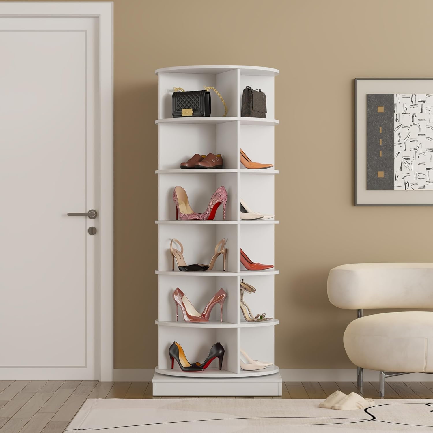 Gray 360°Rotating Shoe Cabinet with 7 Layers - Compact Space-Saving ...