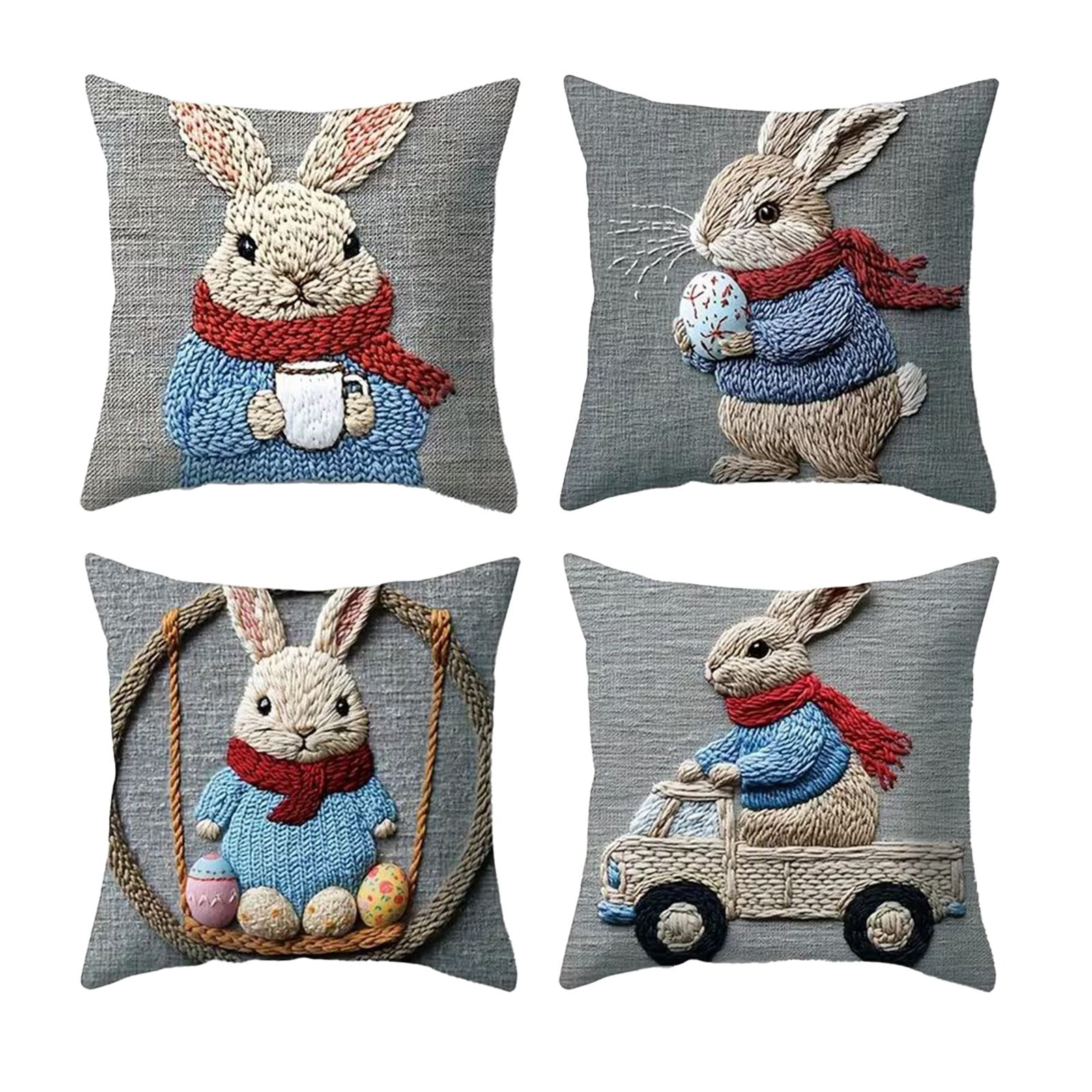 Gray 4 Piece Set Of Rabbit And Easter Egg Patterned Pillows Decorative ...