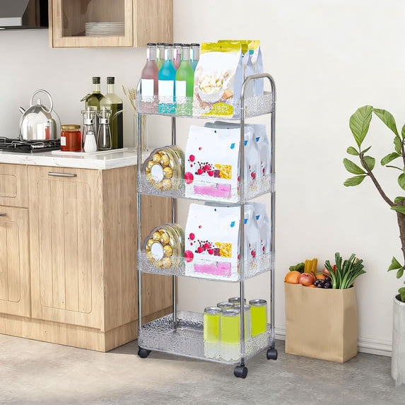 Gray 4-Tier Movable Storage Trolley - Transparent Cabinet for Kitchens ...