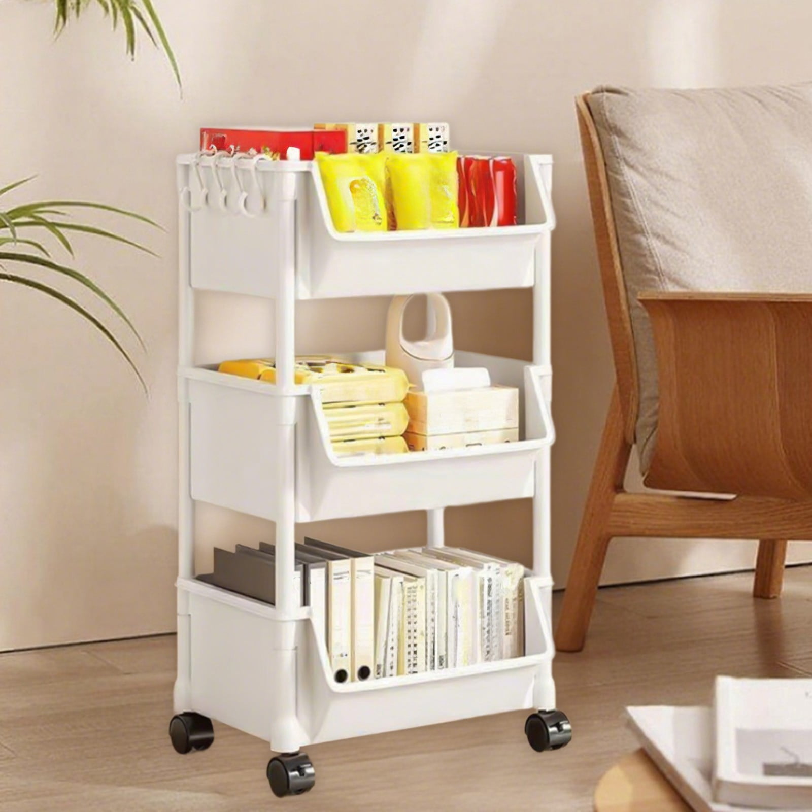 Gray 4-Tier Plastic Storage Cart | 95x30x20 cm Kitchen & Bathroom ...