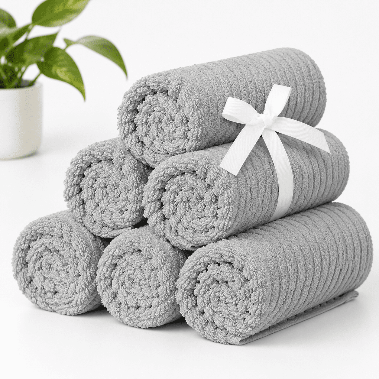 Gray 6 PC Washcloths Set, 13x13 Inch Thick Soft Quick Dry Cotton Towels ...