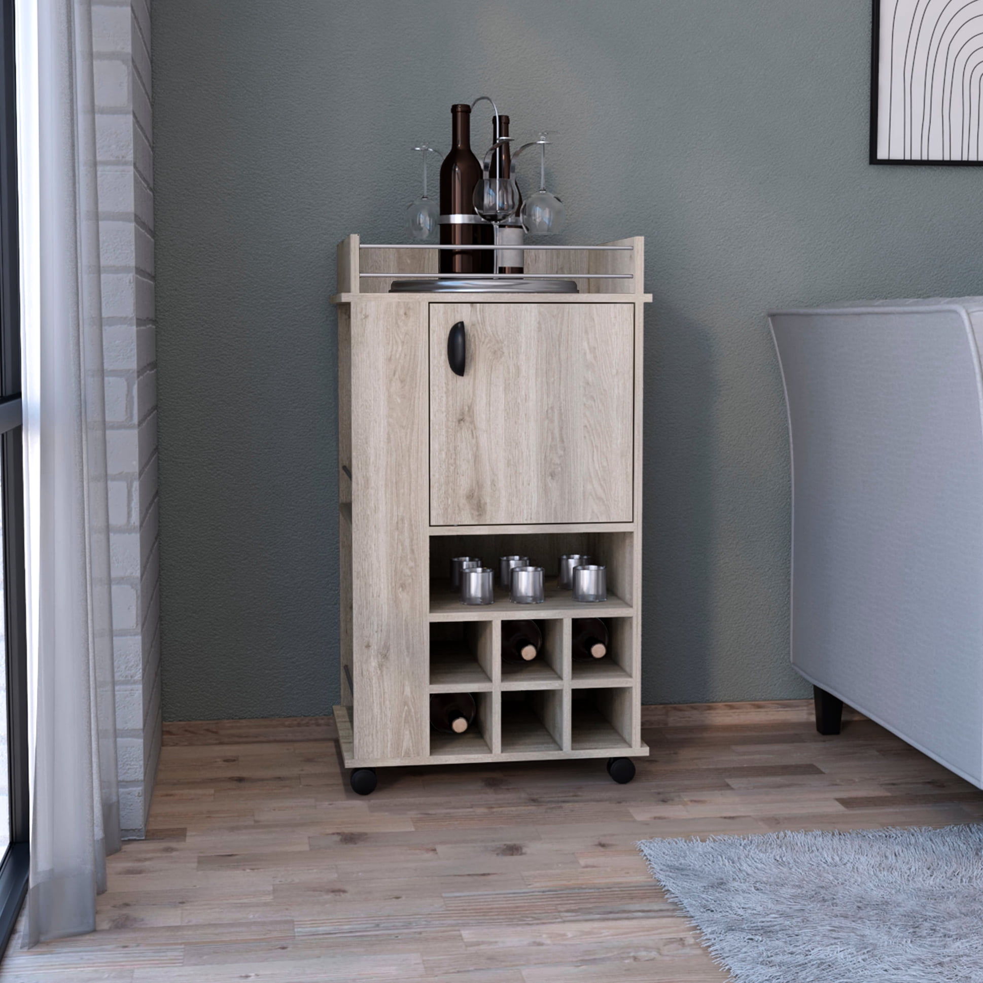 Gray 6-wine Rack Bar Cart With Movable Castor Wheels. Intuitive ...