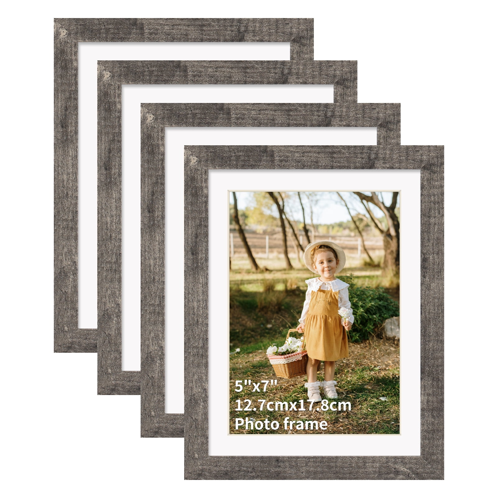 Gray 6x8 Picture Frame Set of 4, 6x8 Matted to 5x7 Photo Rustic Photo ...