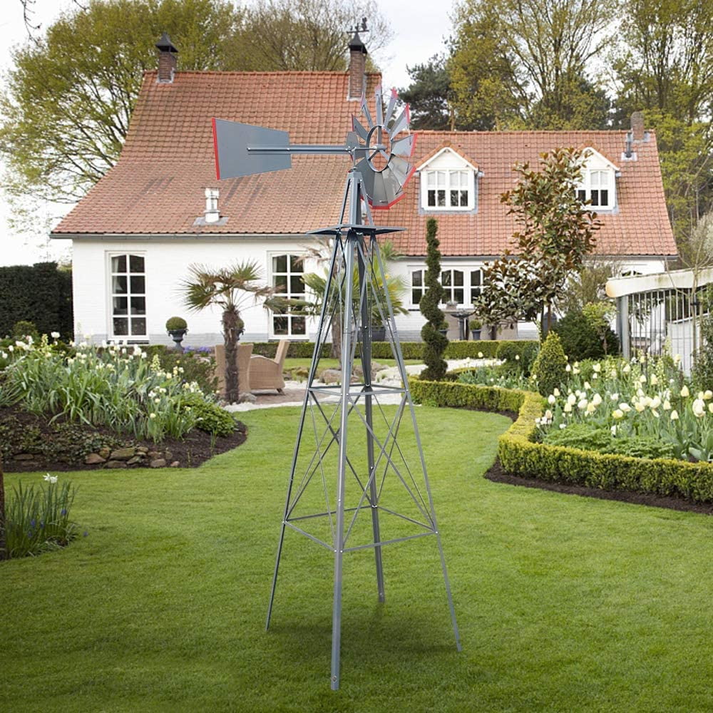 Gray 8FT Windmill Backyard Garden Decoration Weather Vane, Heavy Duty ...