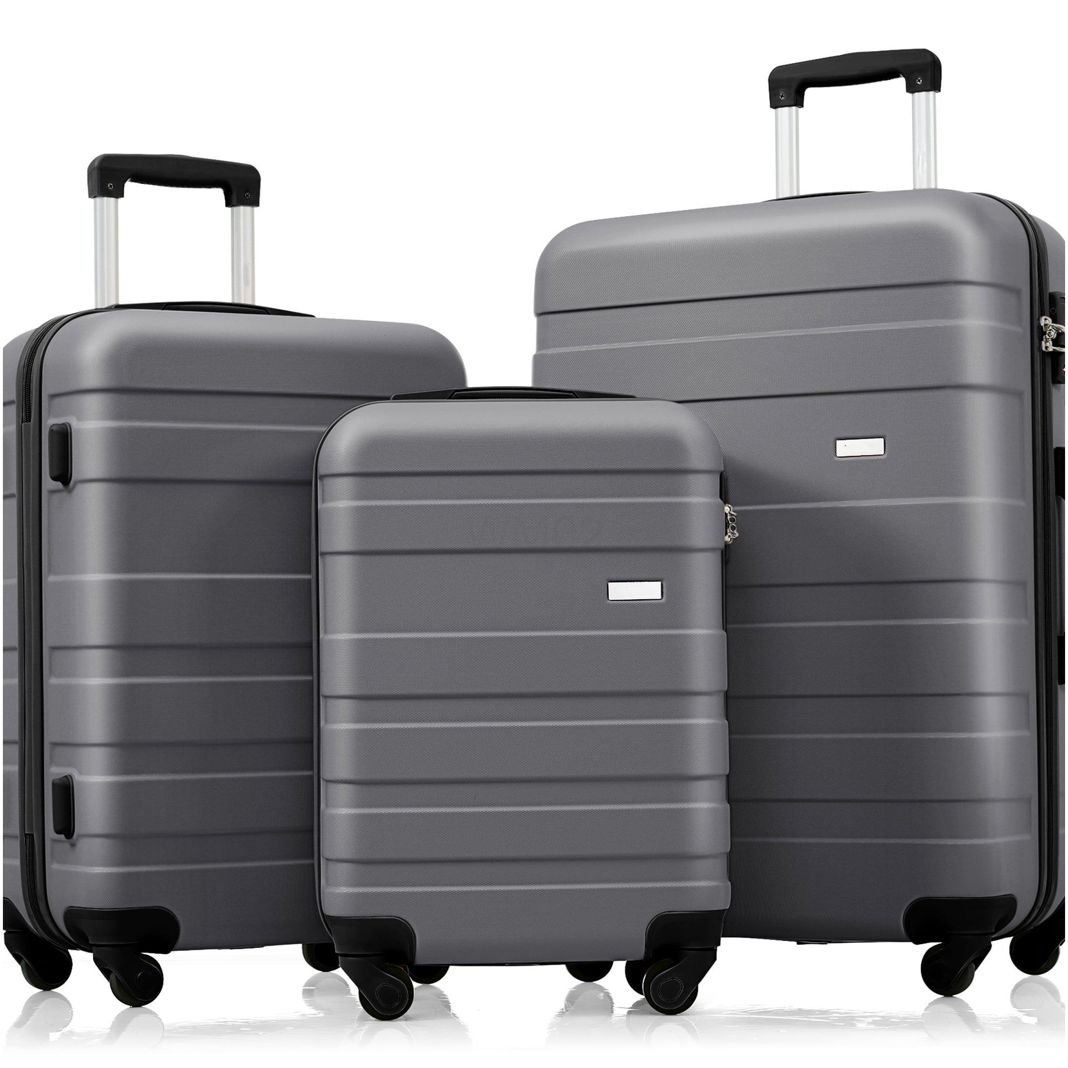 Gray ABS Hardshell 3-Piece Luggage Set with Spinner Wheels and TSA Lock ...