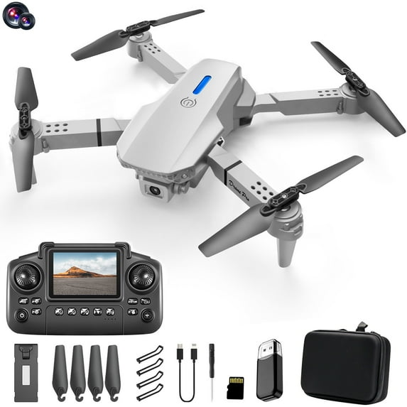 Gray Aerial Quadcopter With Integrated Screen Display Dual Cameras ...