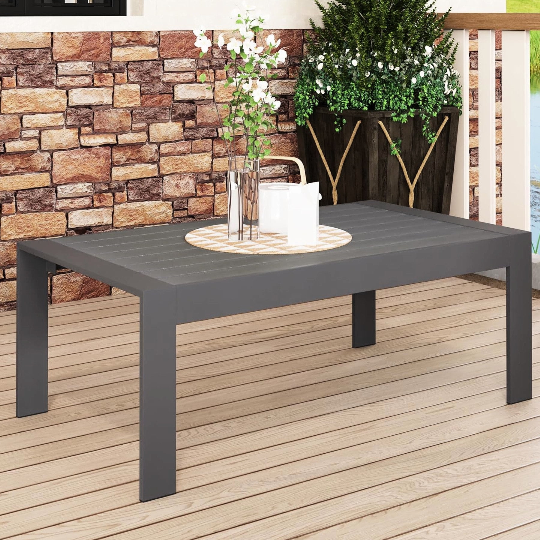 Gray Aluminum - Elegant WPC Tabletop - Outdoor Gathering Spaces - Low ...