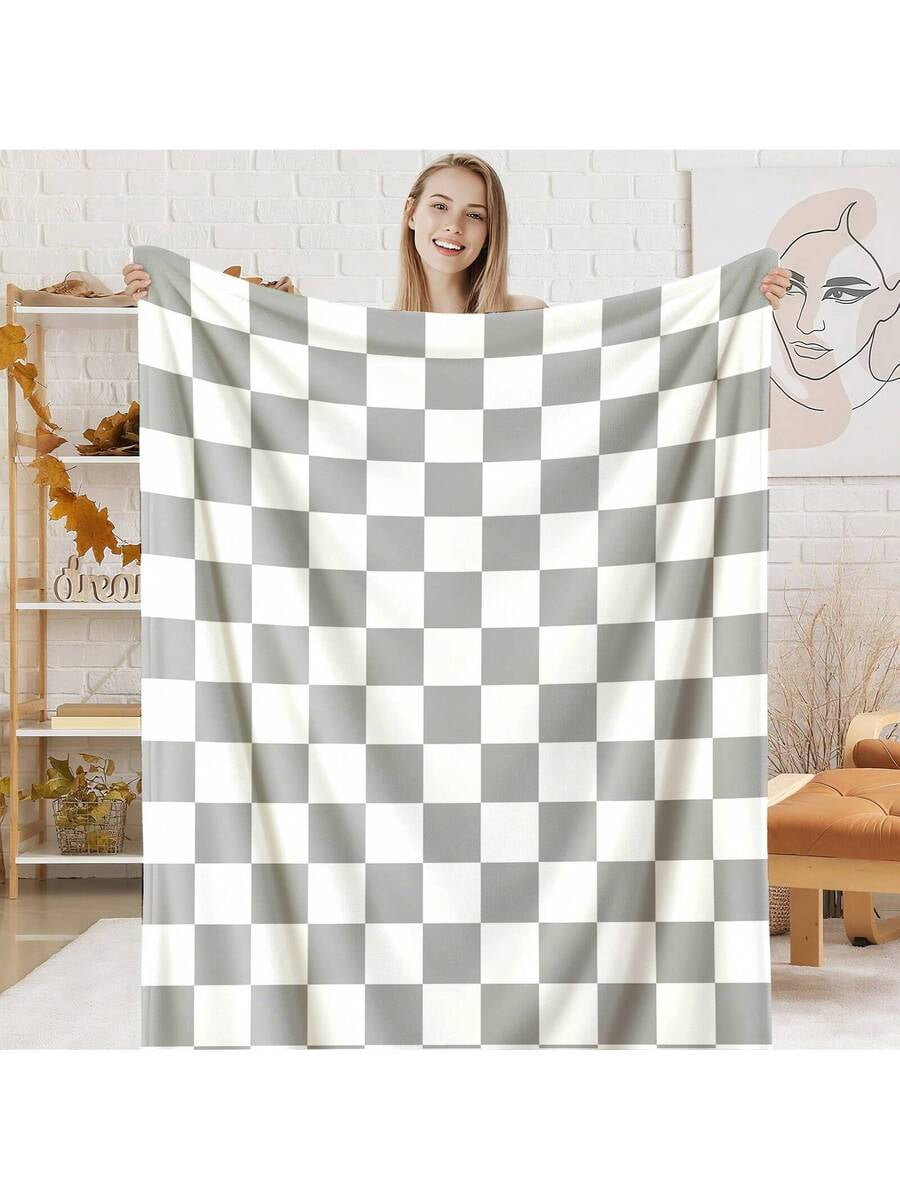 Gray And White Checkered Pattern Soft Throw Blanket - Multicolor 14 ...