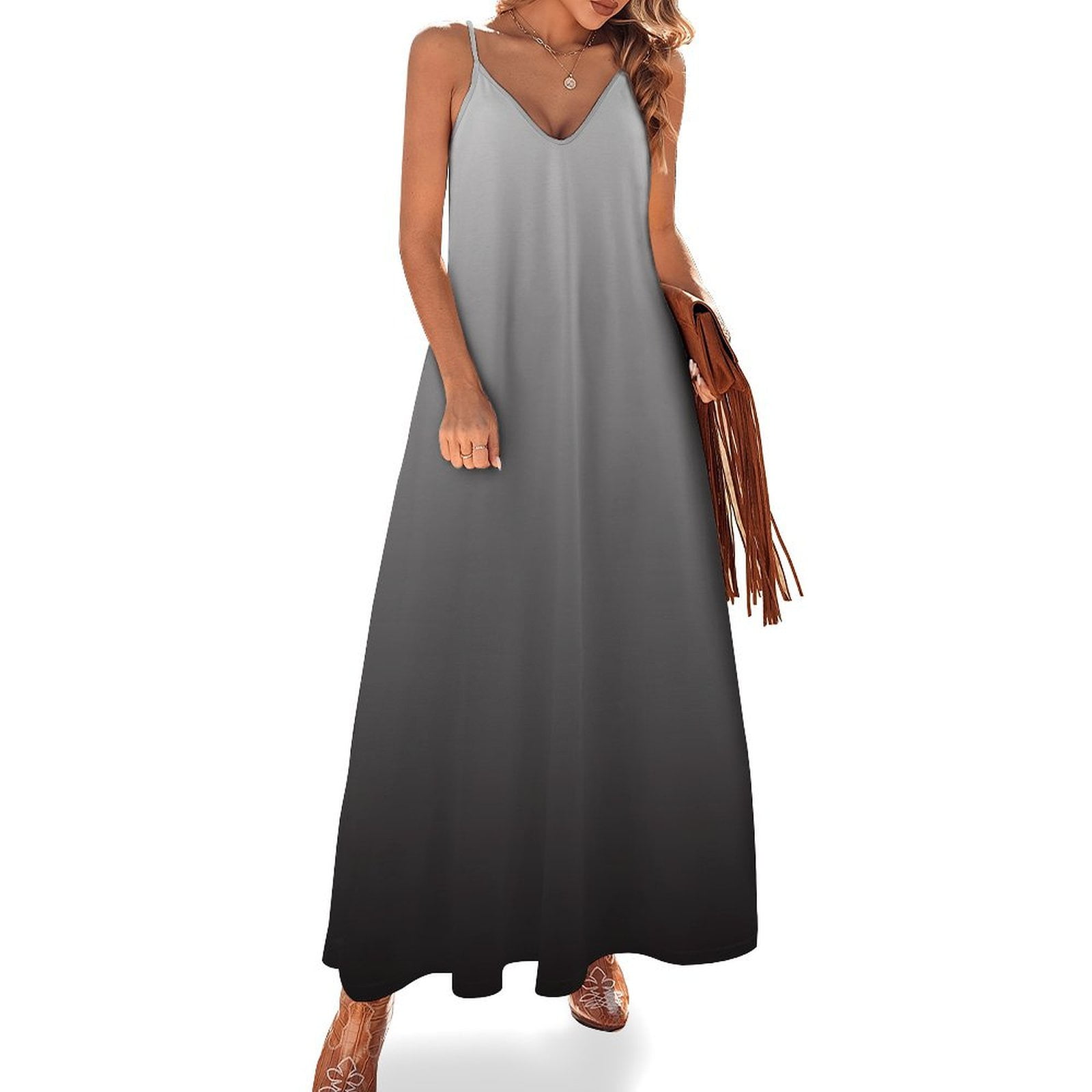 Gray And White Gradient Sleeveless Dress Loose Women's Dress Dresses Luxury Evening Dresses ...