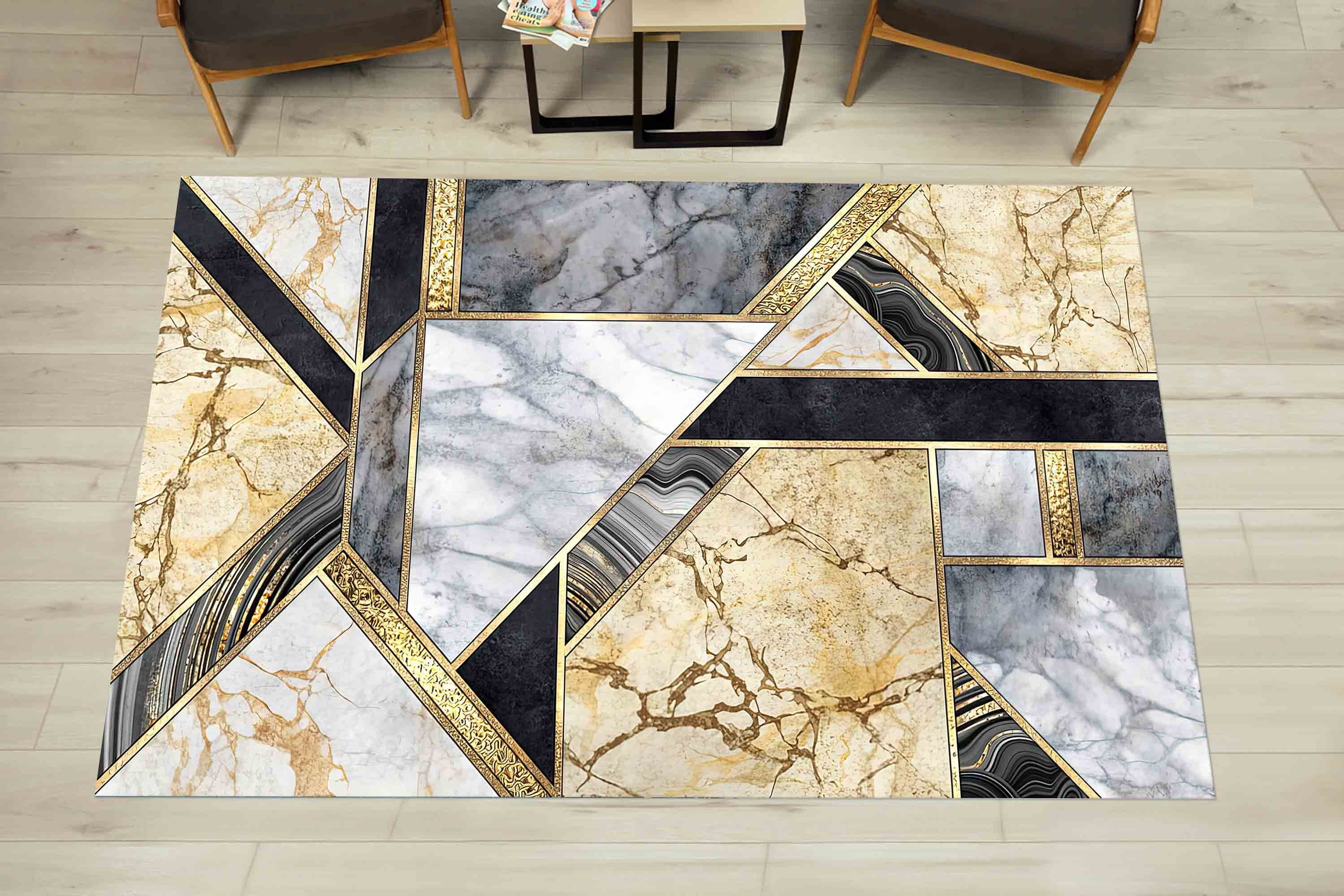 Gray And Yellow Marble Rugs, Luxury Marble Rugs, Geometric Shape Rug ...