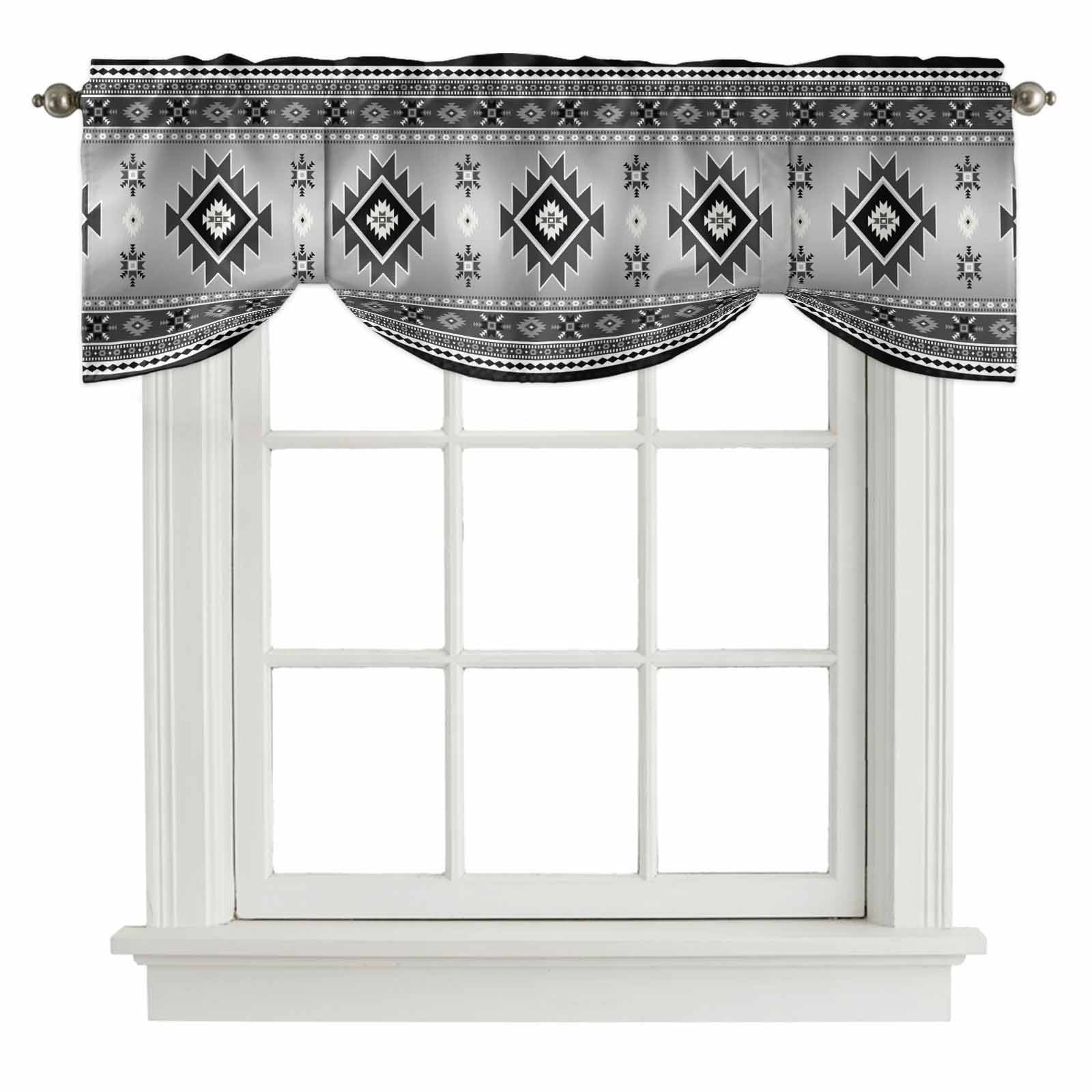 Gray Aztec Tie Up Valance Curtains for Windows, Kitchen Curtains Window ...
