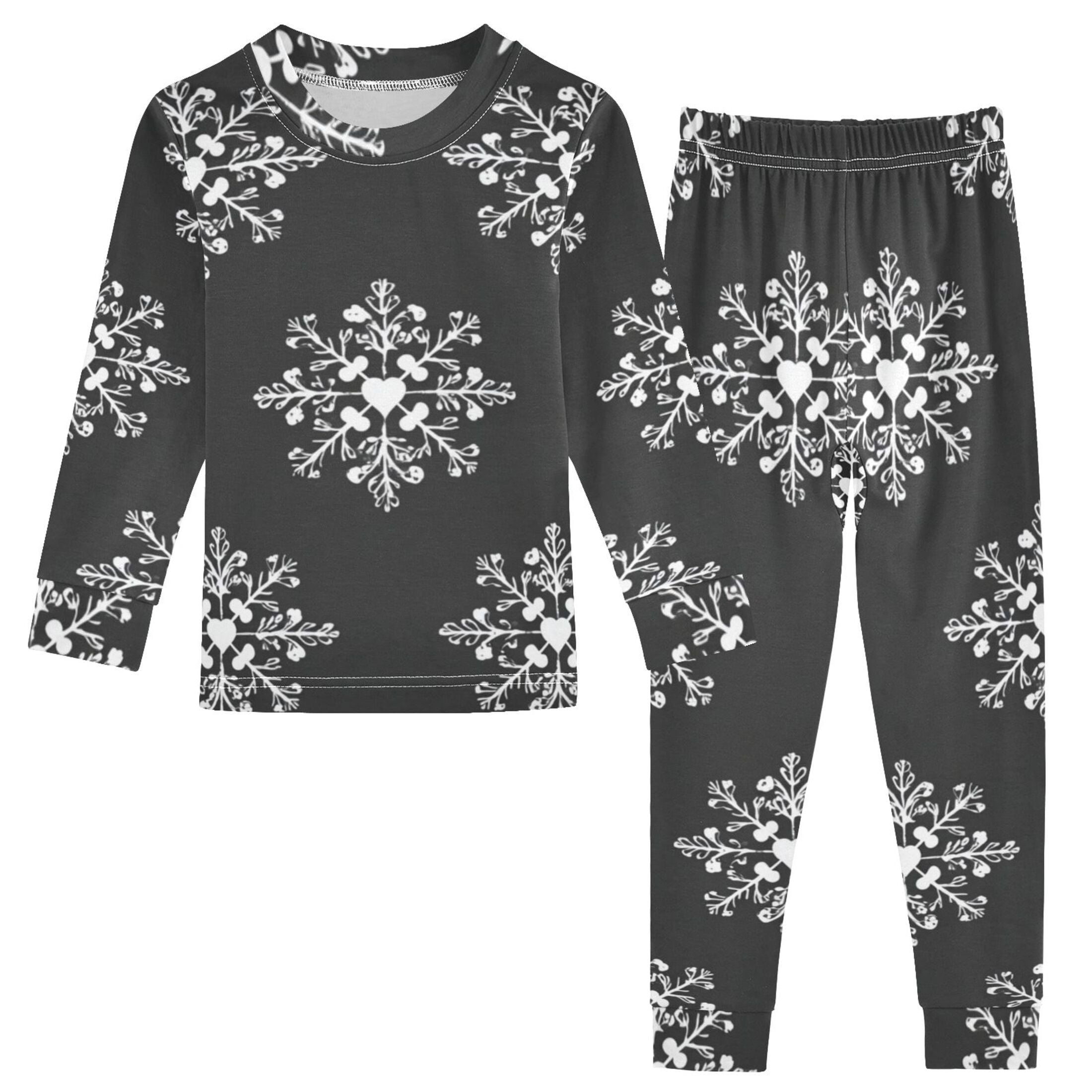 Gray Background Christmas Snowflakes Cotton Pajama Set Long Sleeve Top ...