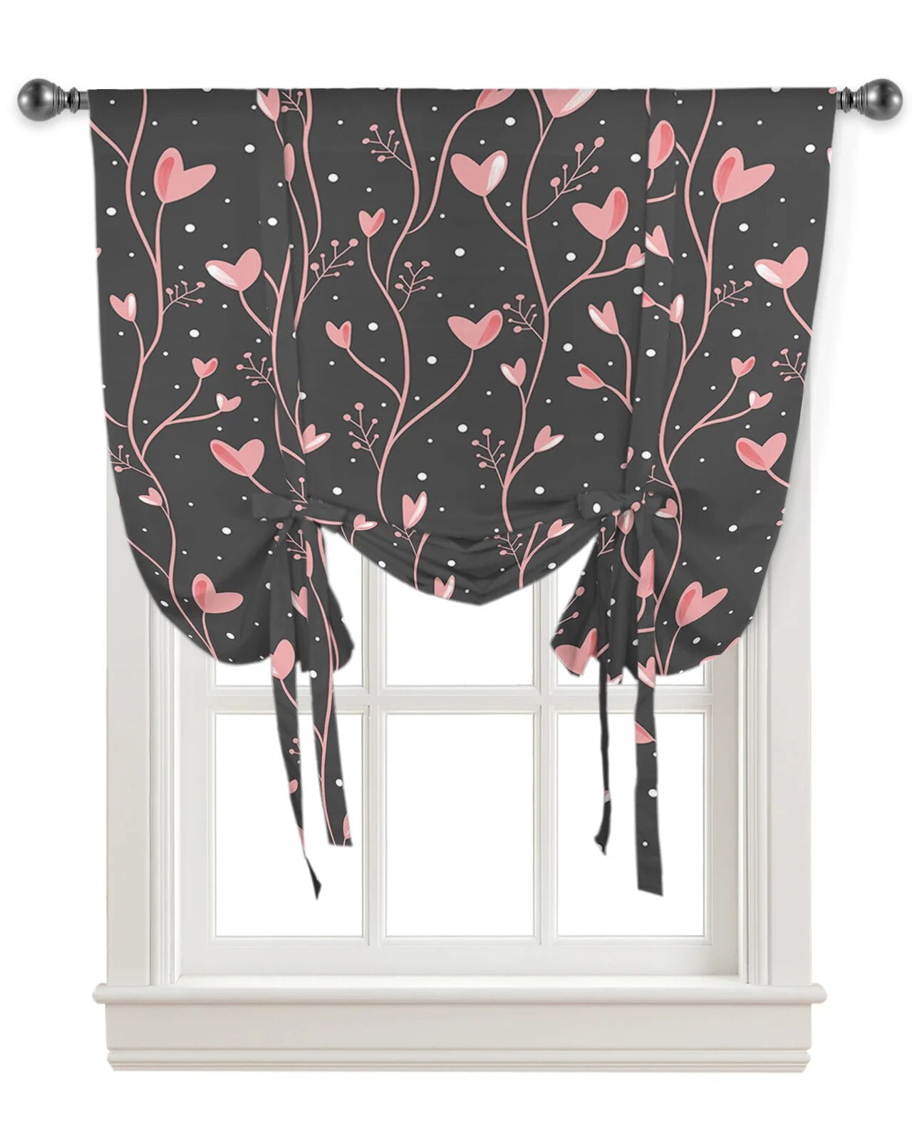 Gray Background Pink Heart Window Curtain for Living Room Roman ...