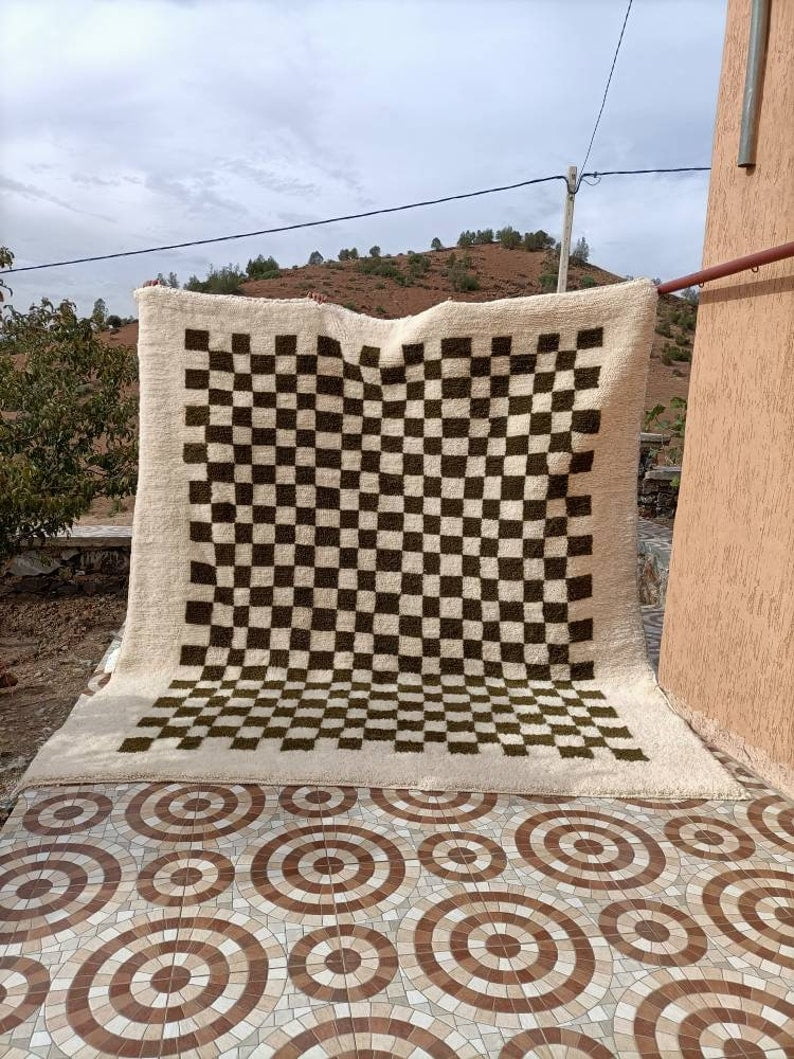 Unique Carpets Brown Check Design Hand Tufted 3X5FT Check Design Area ...