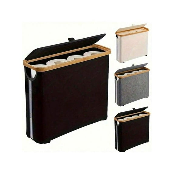 Gray Bamboo Toilet Paper Storage Basket With Lid - 9-Roll Capacity ...