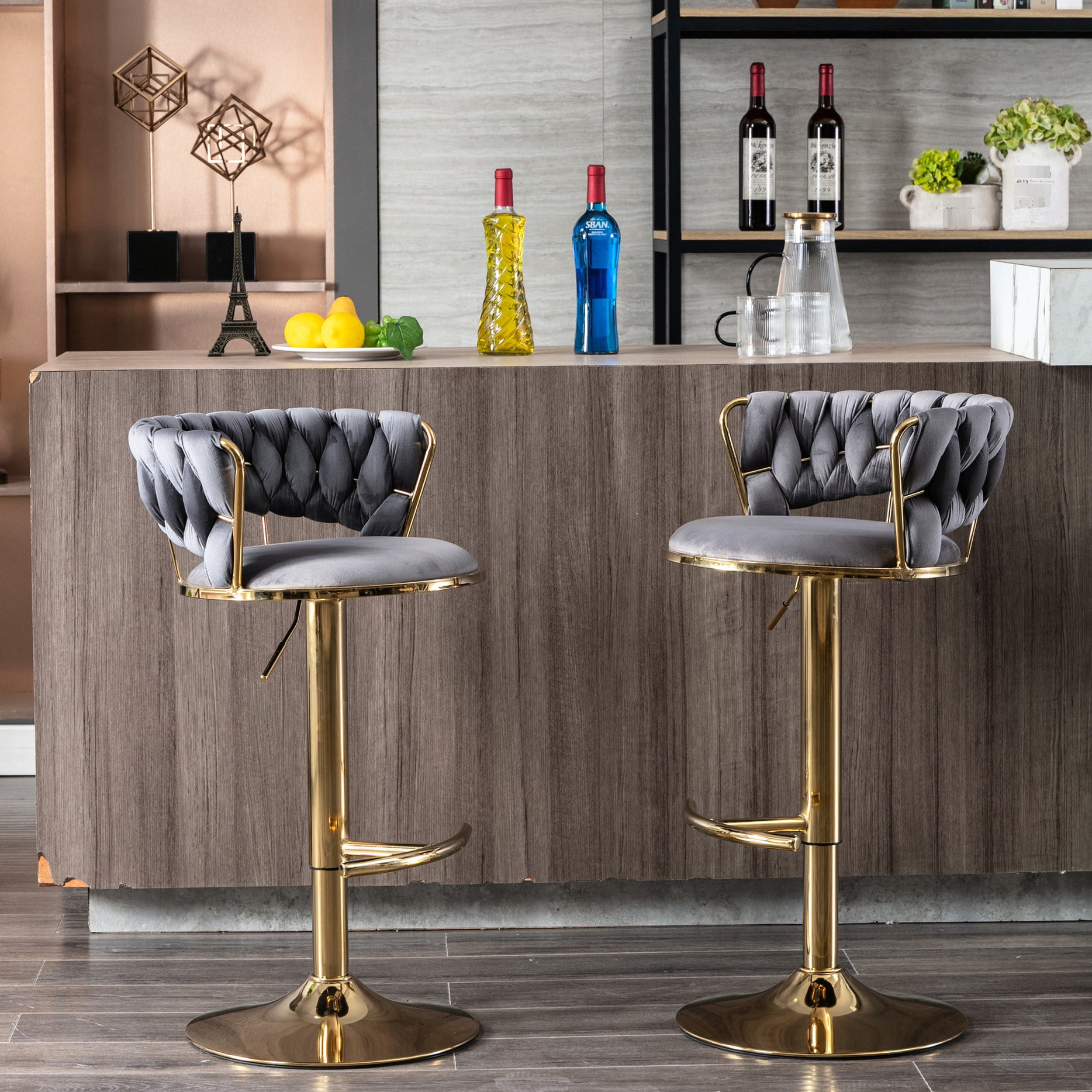 Gray Bar Stools Set of 2 with Adjustable Height and Swivel | Adaptable ...