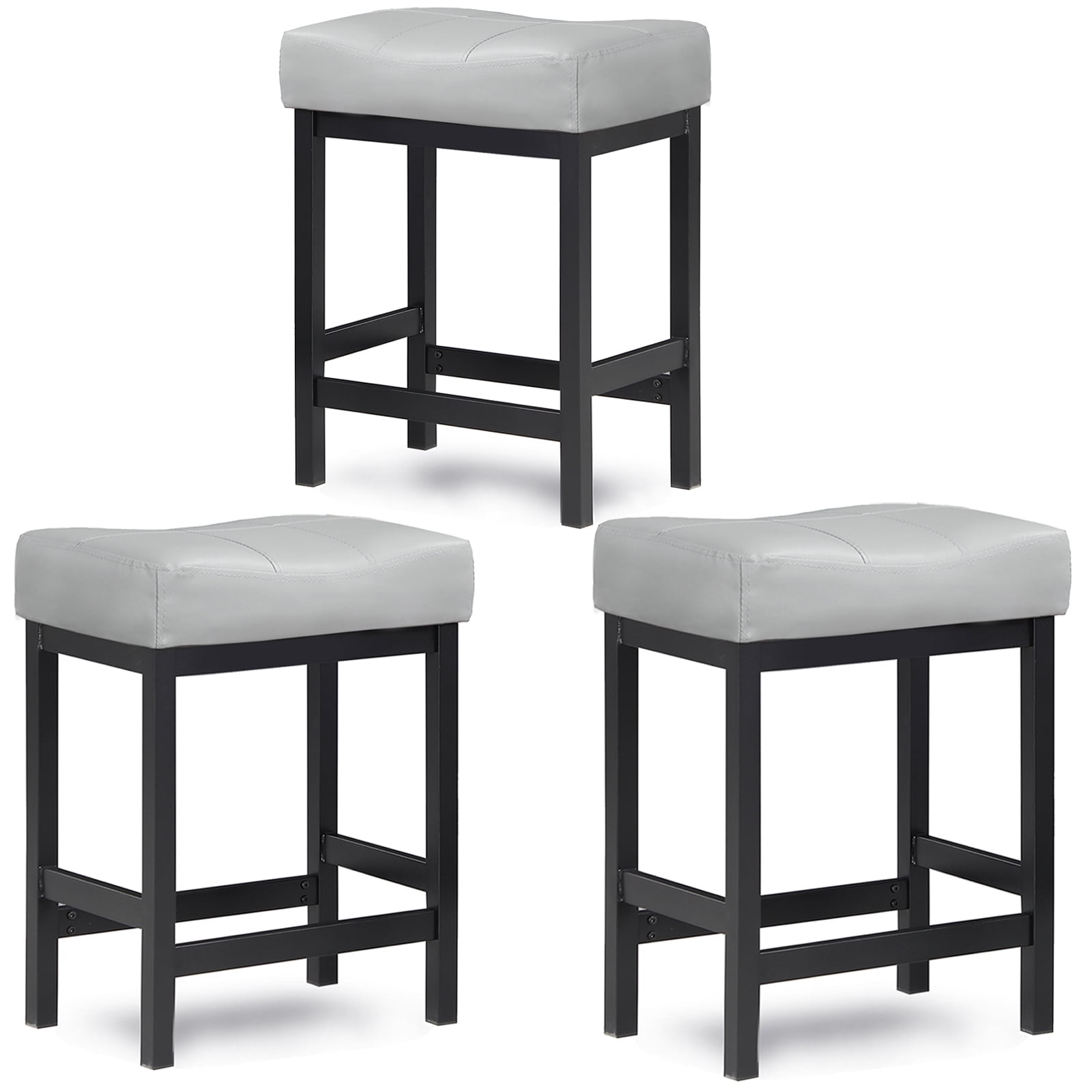 Gray Bar Stools Set of 3, Counter Height Stools 24 Inch Saddle Stools ...