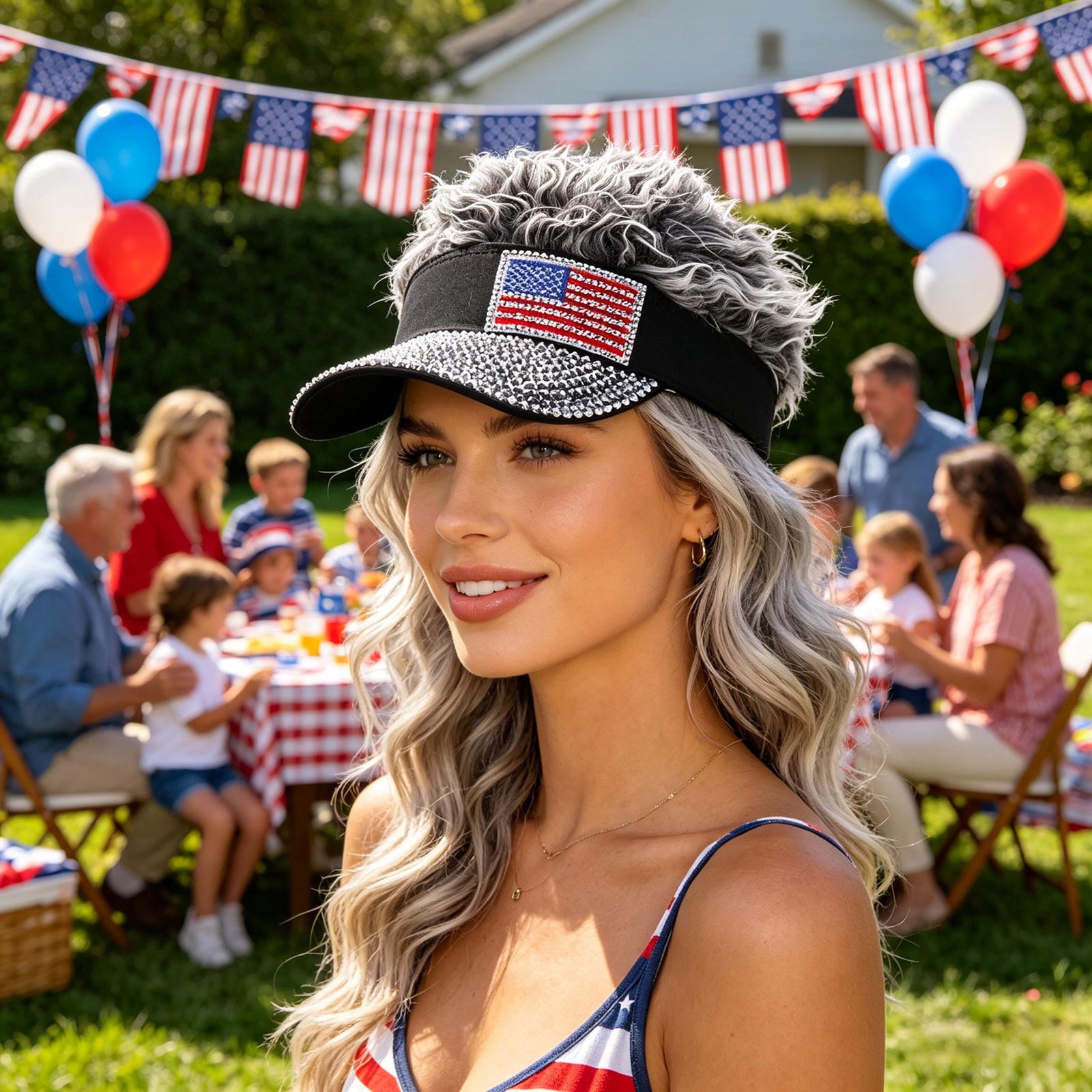 Gray Baseball Cap with American Flag Rhinestone, Independence Day 4th ...