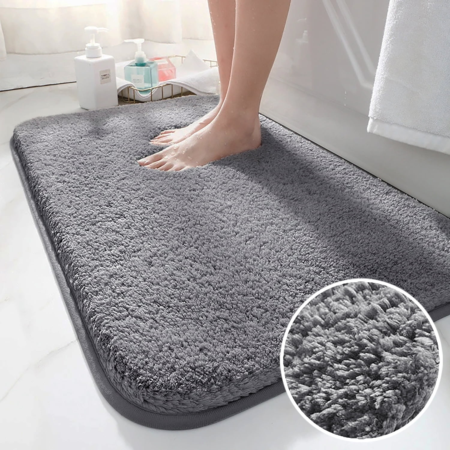 Gray Bathroom Rug Mat, Extra Soft and Absorbent Microfiber Bath Rugs ...