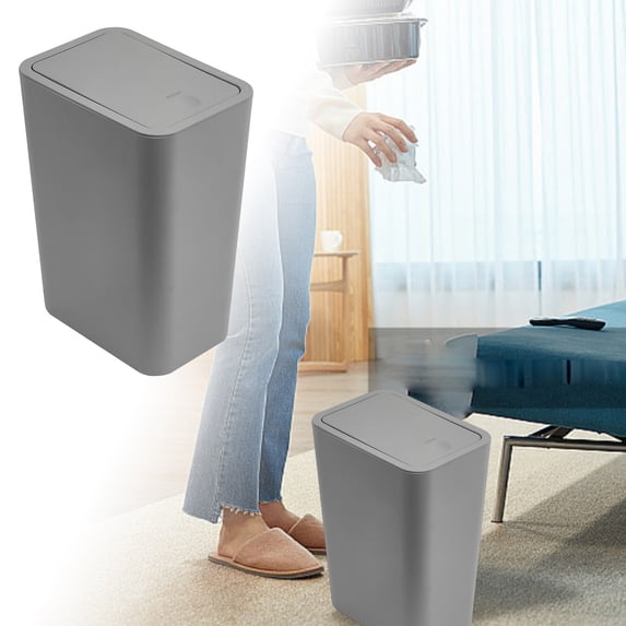 Gray Bathroom Trash Can 2.6 Gallon, Small Plastic Waste Bin With Lid ...