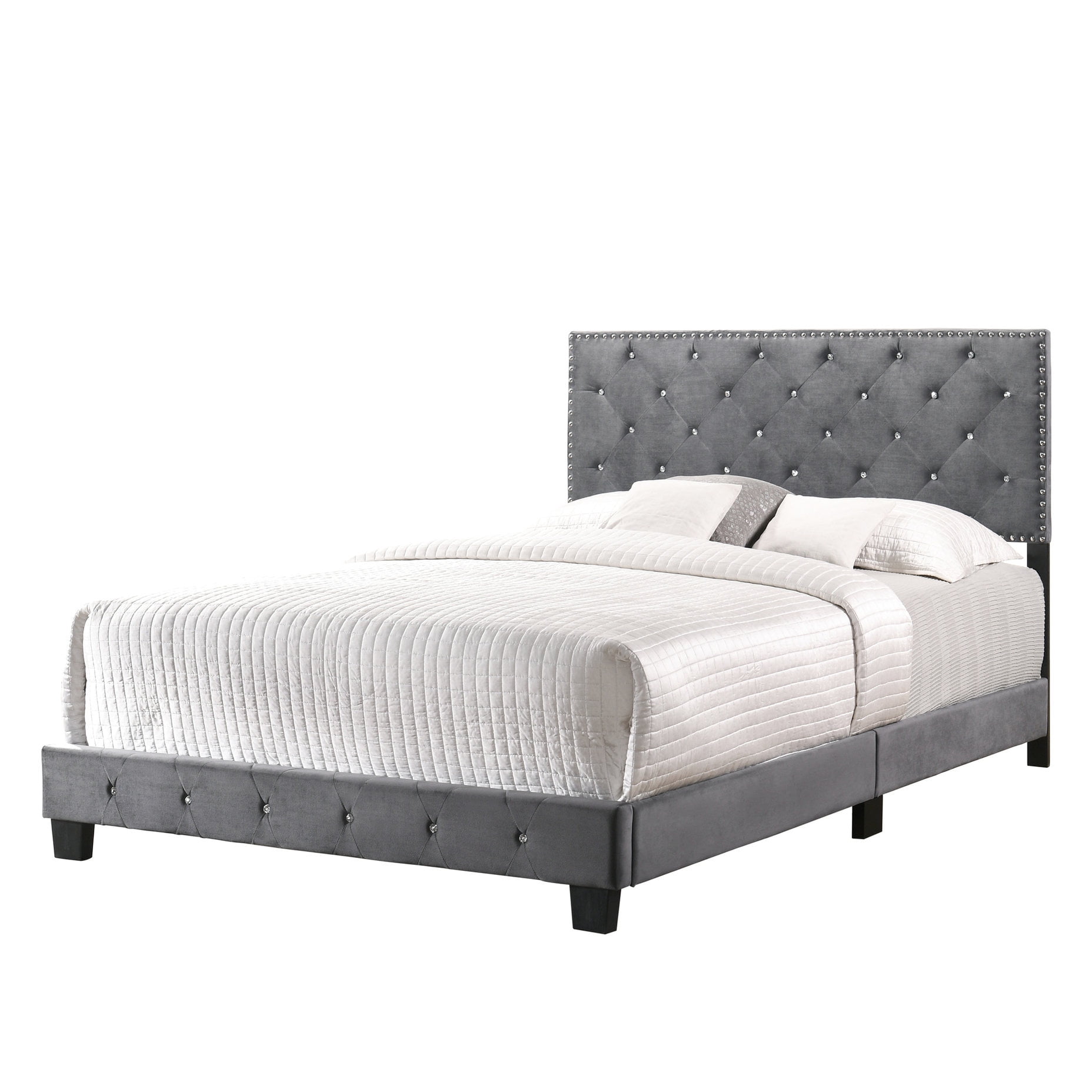 Gray Bed with Velvet Material, 64 in Depth, Ideal Sizing - Walmart.com