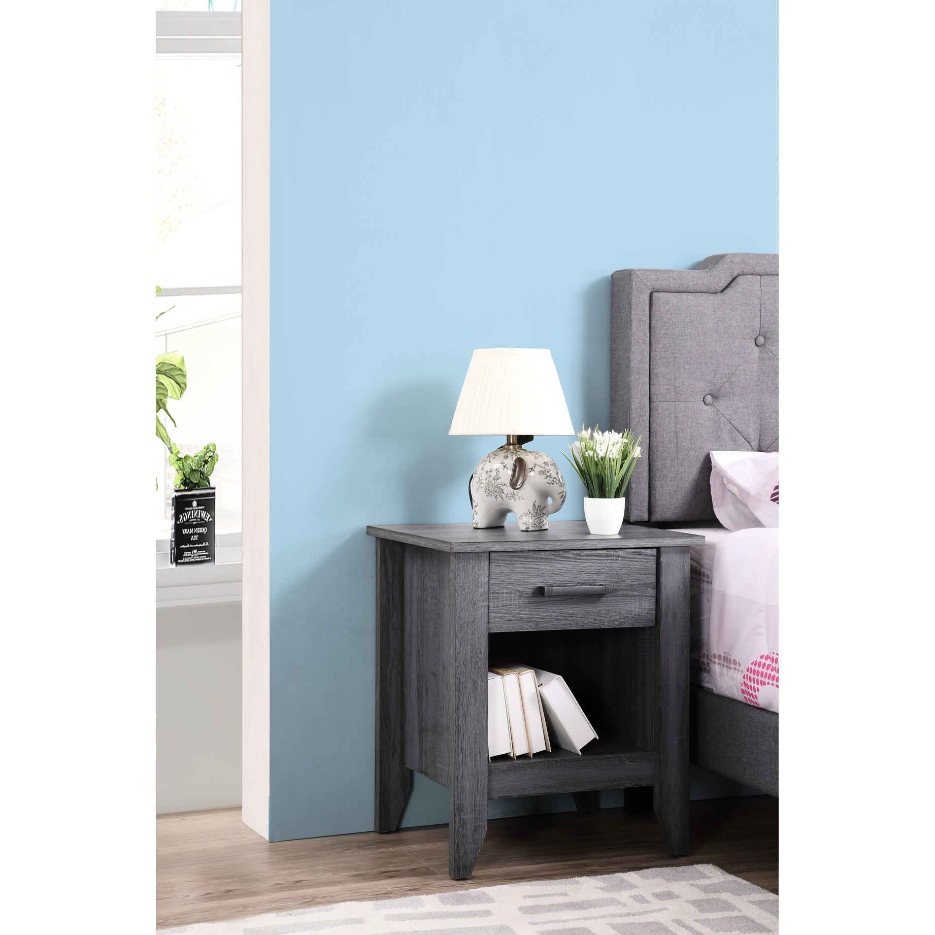 Sleek Gray Bedside Table With Storage Space - Enhance Your Decor 24 ...