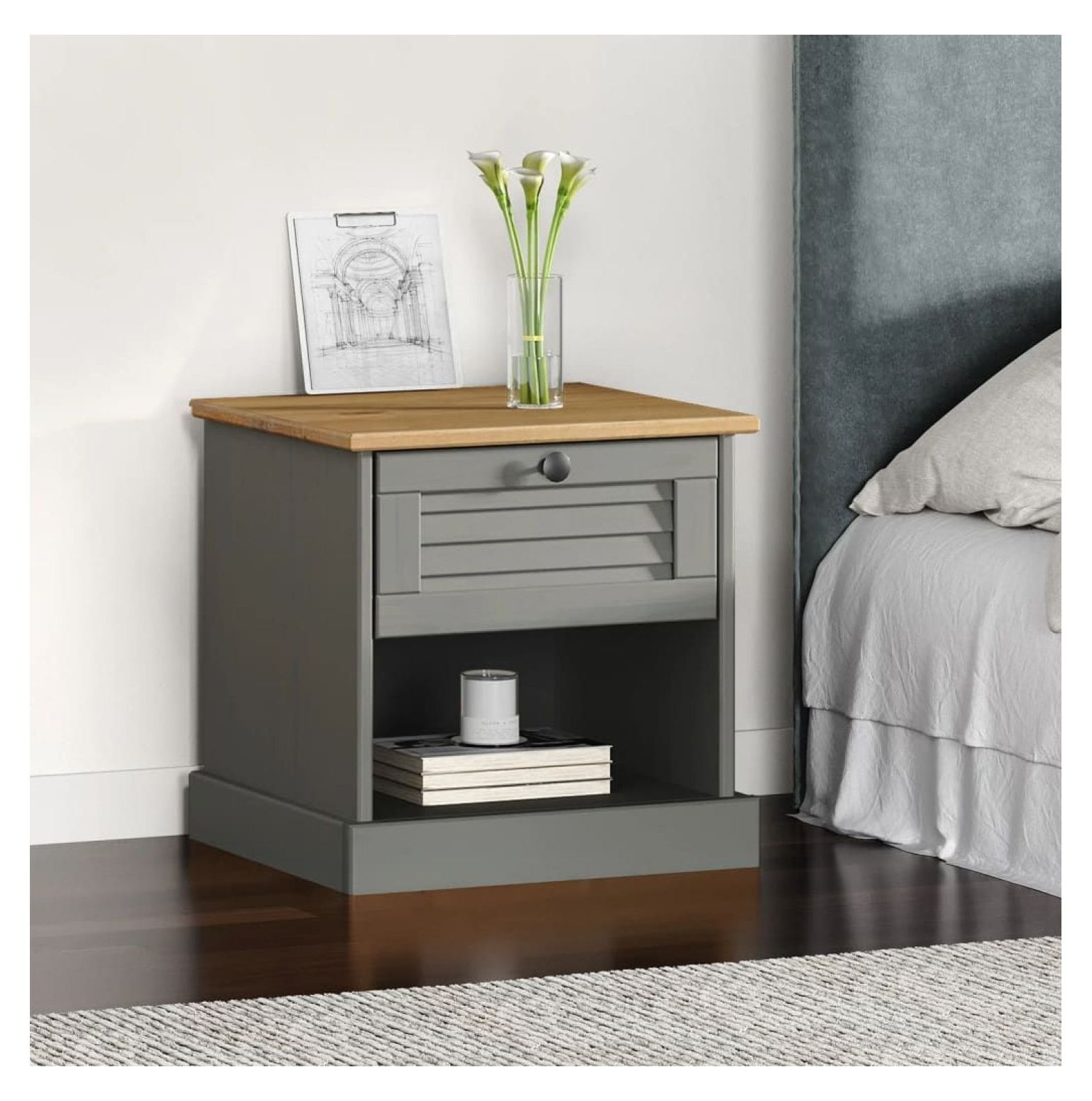 Gray Bedside Table with Drawer & Storage VIGO 16.5