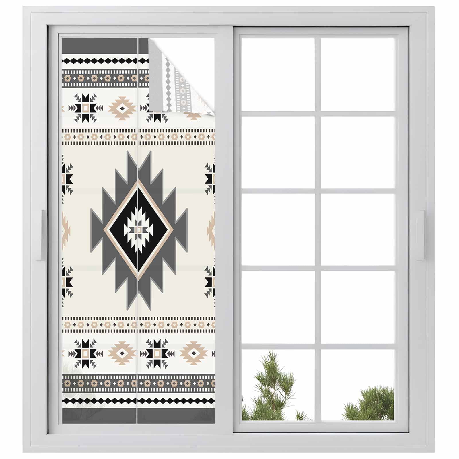 Gray Beige Boho Window Privacy Film, Ethnic Tribe Southwestern Vintage ...