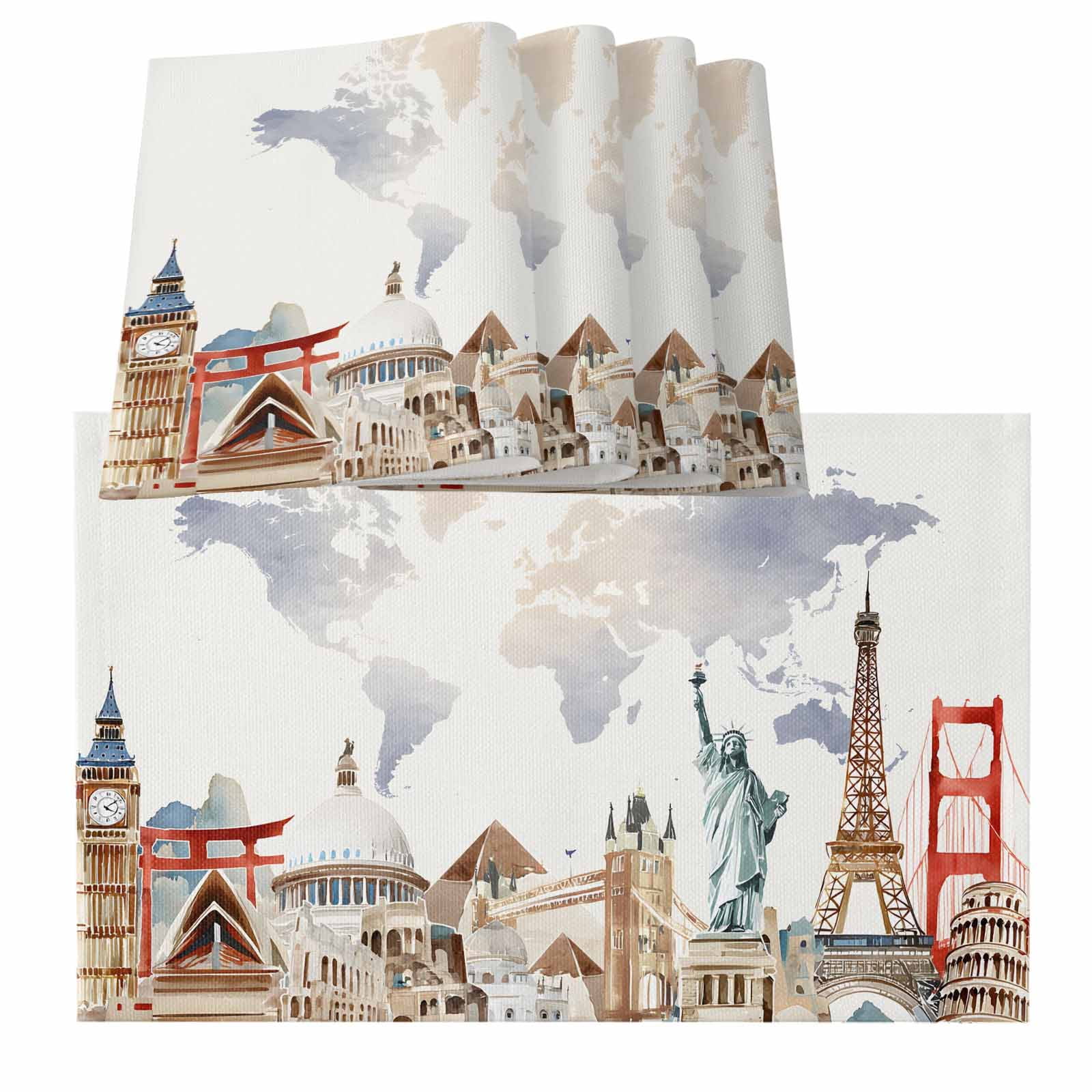 Gray Beige Map Placemats for Dinning Table Set of 4, Funny Abstract ...