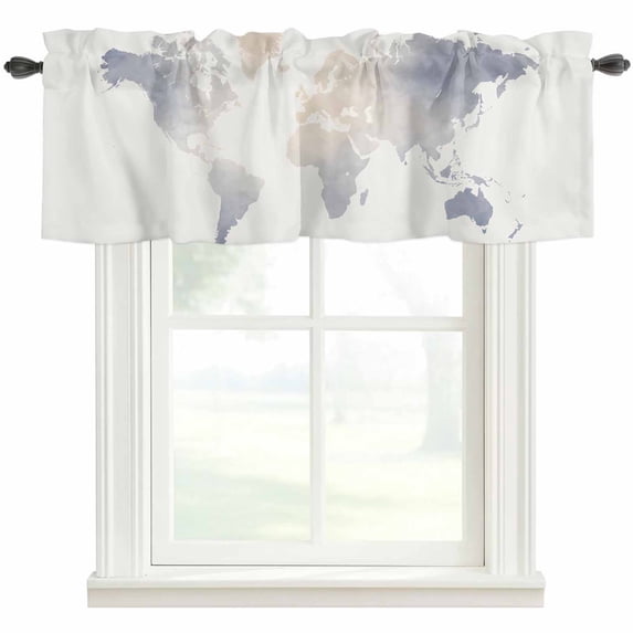 Gray Beige Map Rod Pocket Curtain Valance, Farmhouse Ombre Abstract ...