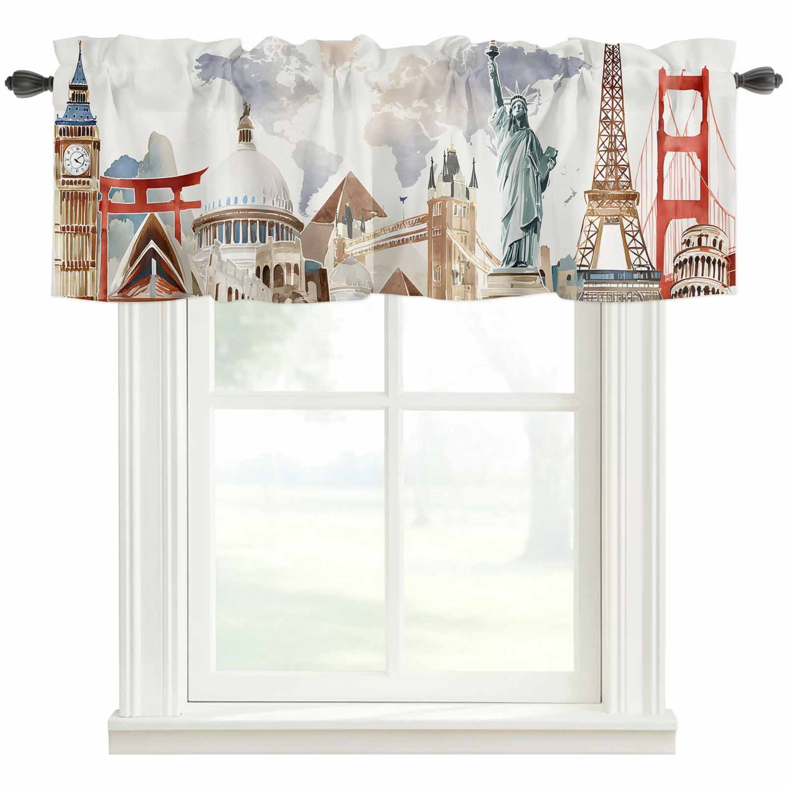 Gray Beige Map Rod Pocket Curtain Valance, Funny Abstract Cloud ...