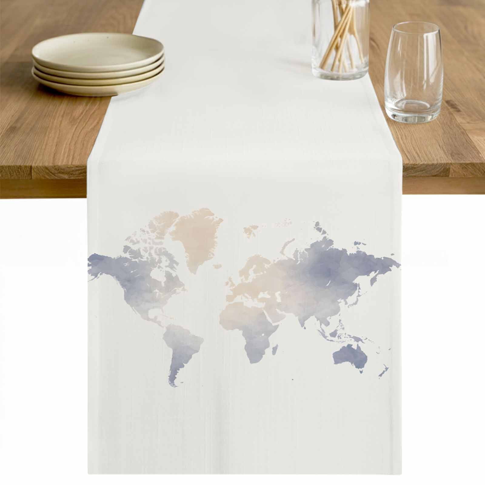 Gray Beige Map Table Runner 108 Inches Long Farmhouse Dress Scarves ...