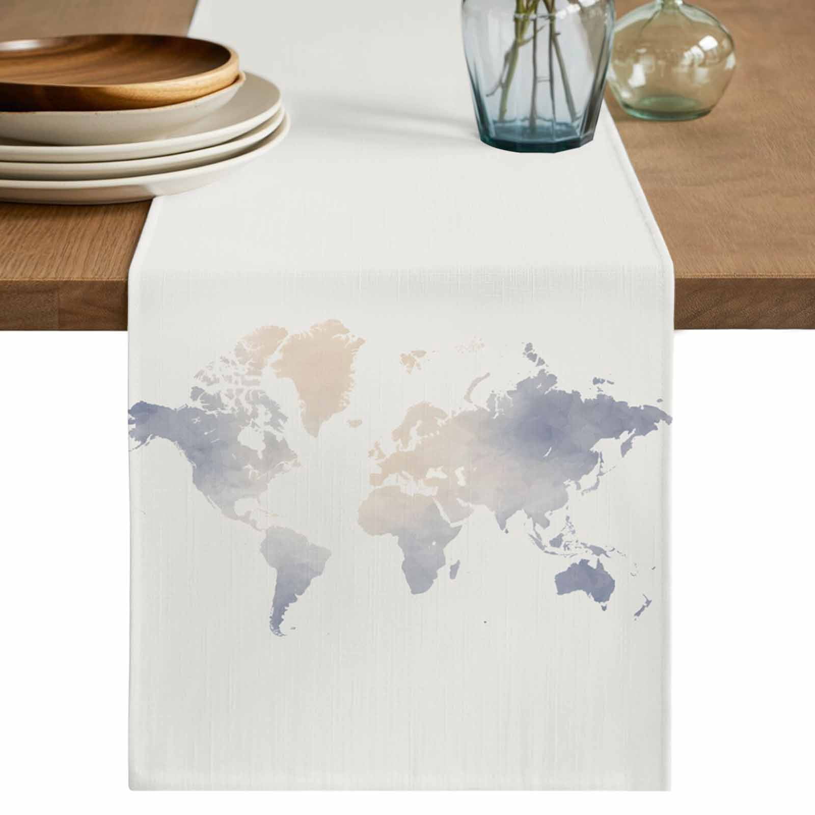 Gray Beige Map Table Runner 72 Inches, Farmhouse Ombre Abstract ...