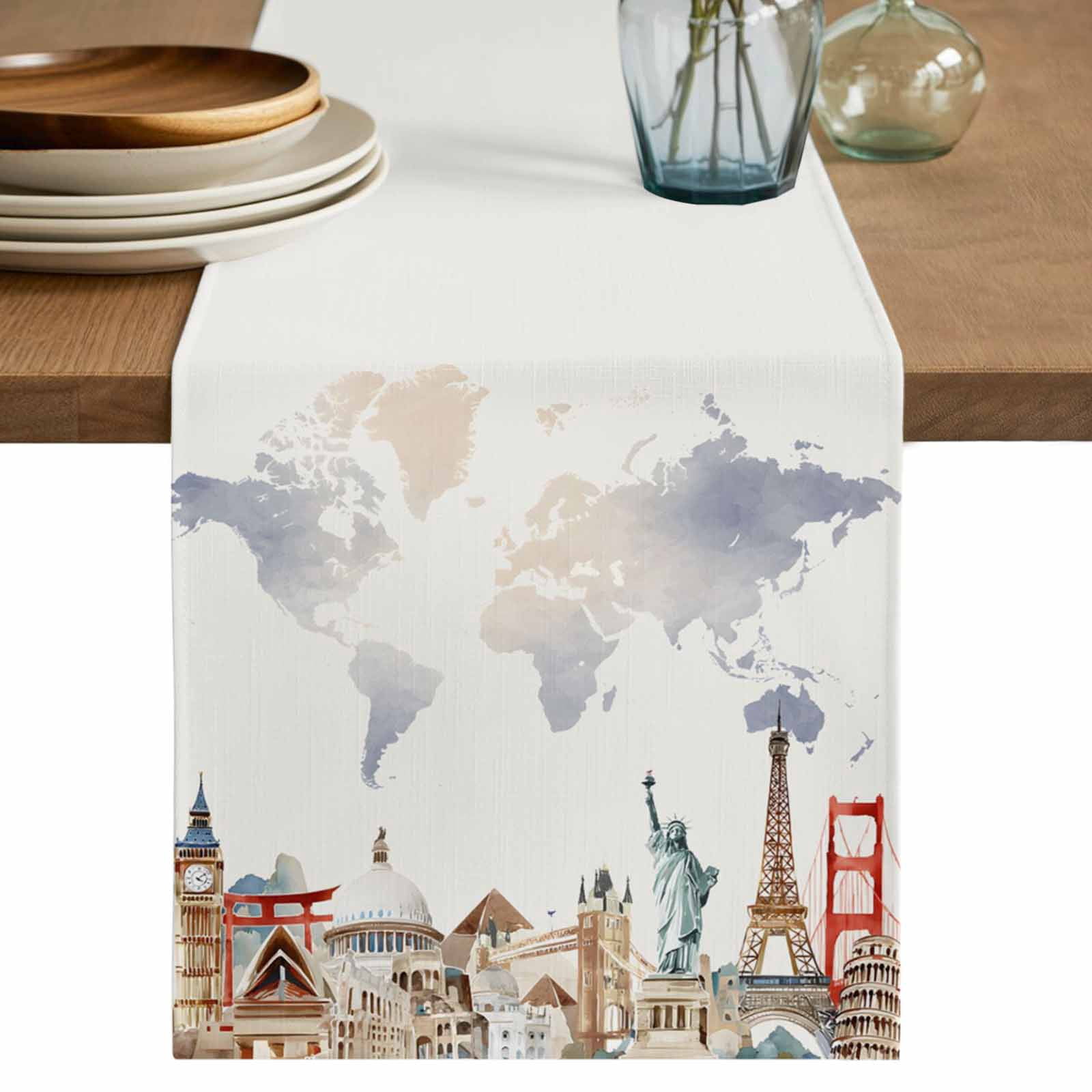 Gray Beige Map Table Runner 72 Inches, Funny Abstract Cloud ...