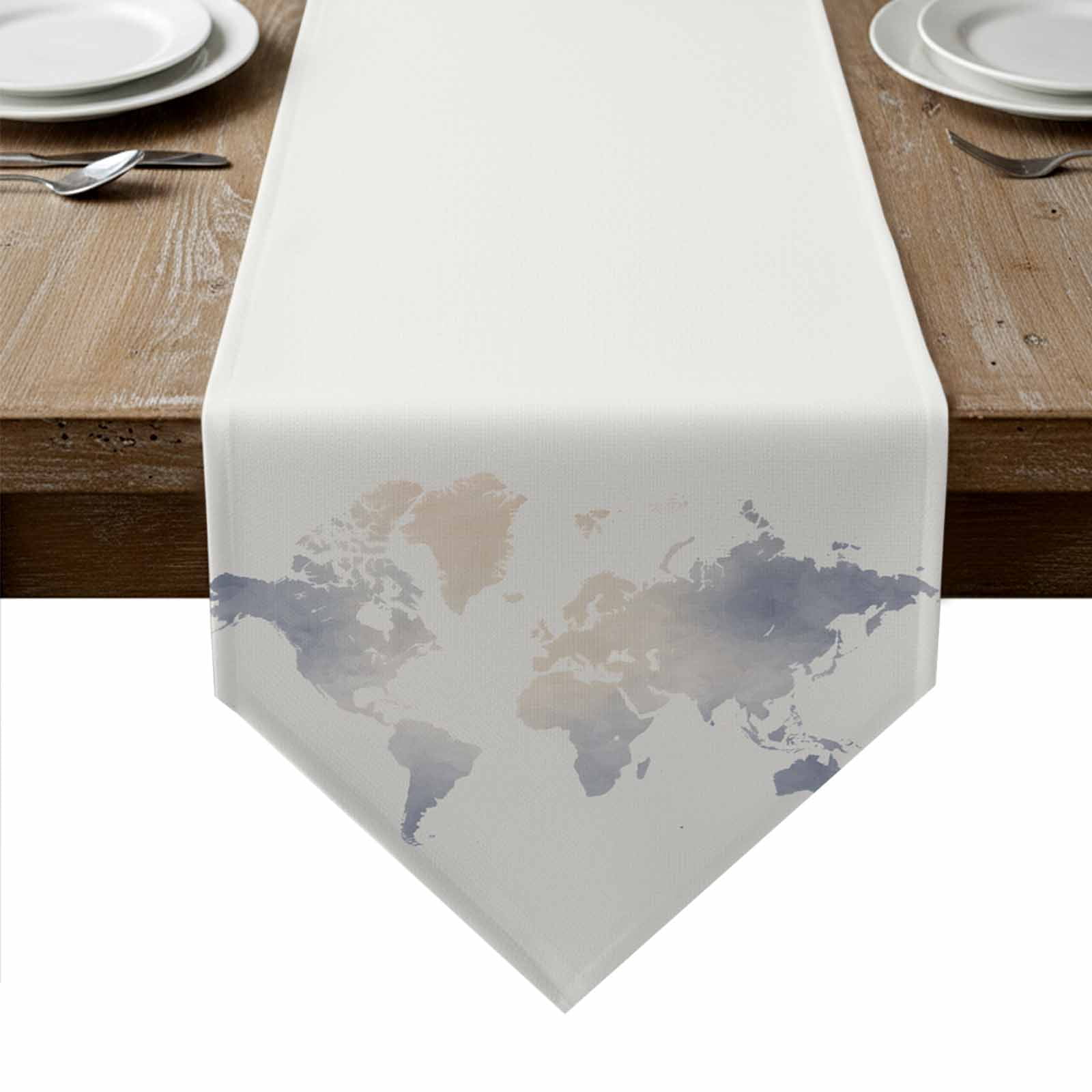 Gray Beige Map Table Runner Linen Burlap Table Runner 72 Inches Long ...