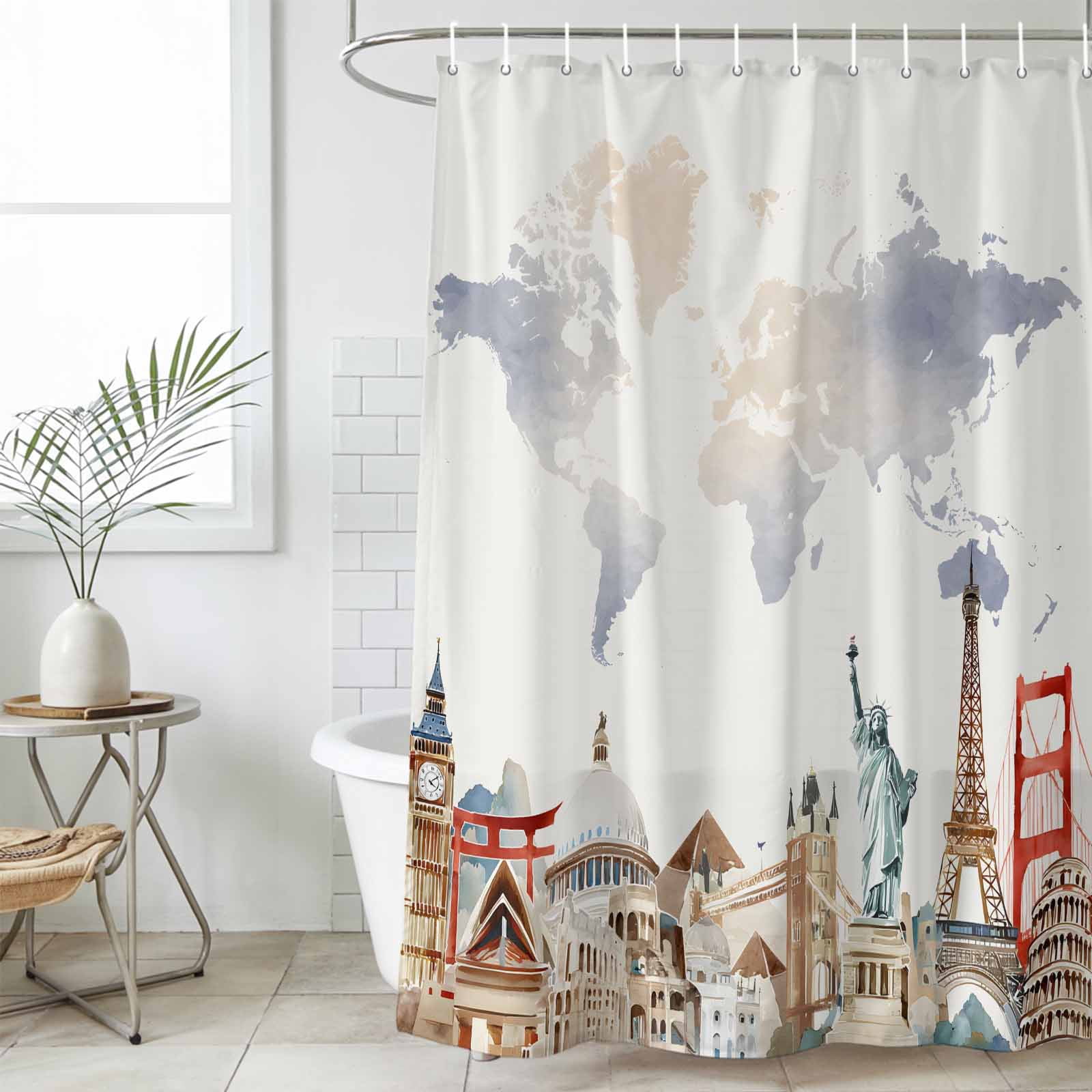 Gray Beige Map Waterproof Fabric Shower Curtain,Funny Abstract Cloud ...
