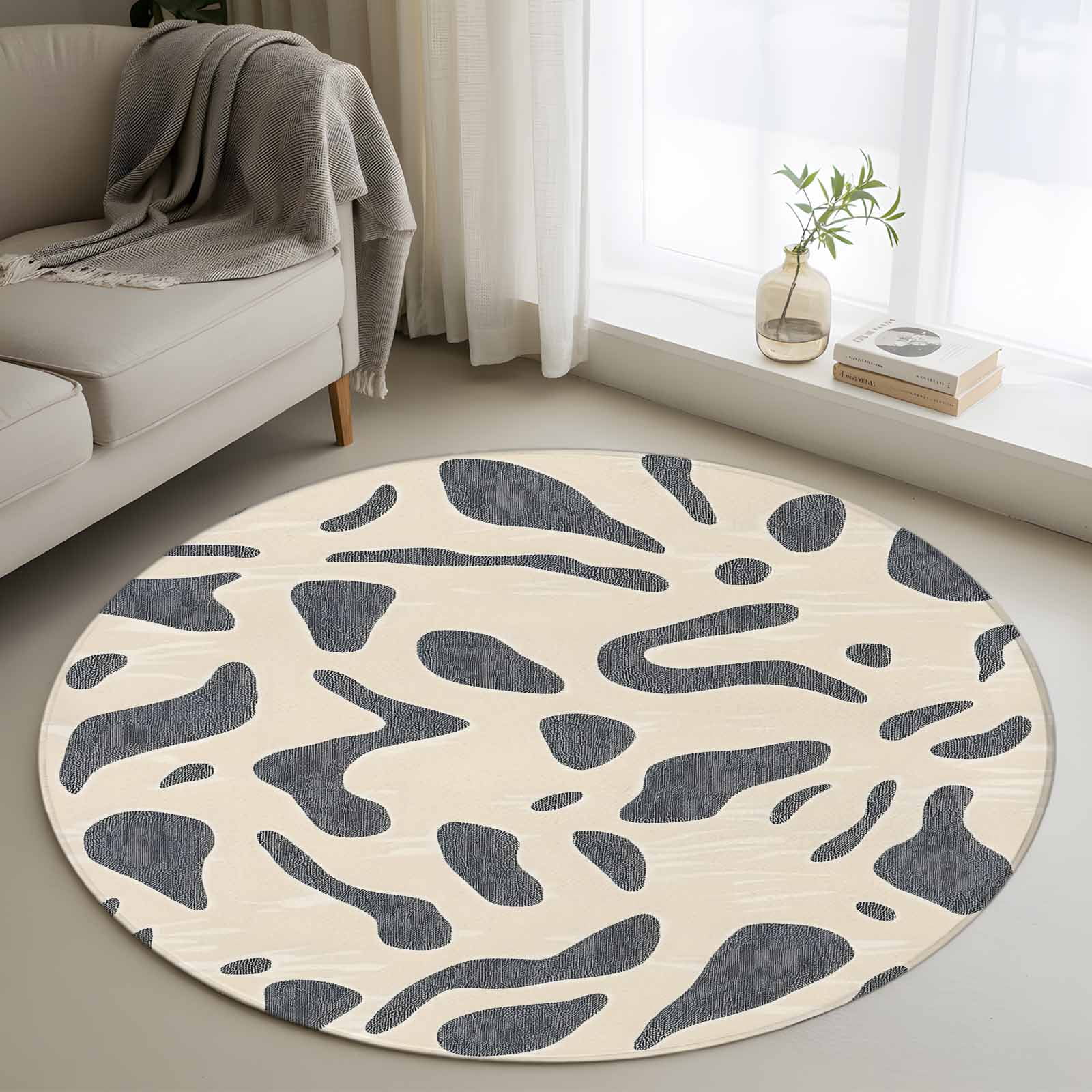 Gray Beige Round Area Rug 4 FT, Non Slip Indoor Outdoor Rug, Modern ...