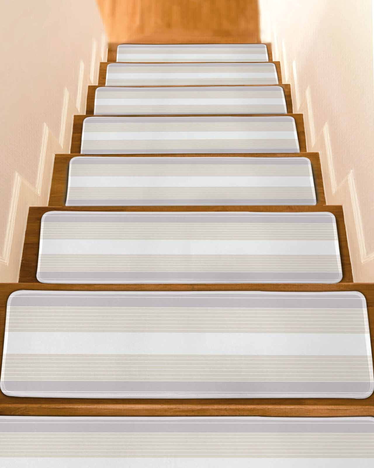 Gray Beige Stripe Stair Treads for Wooden Steps Indoor Runner Rug ...