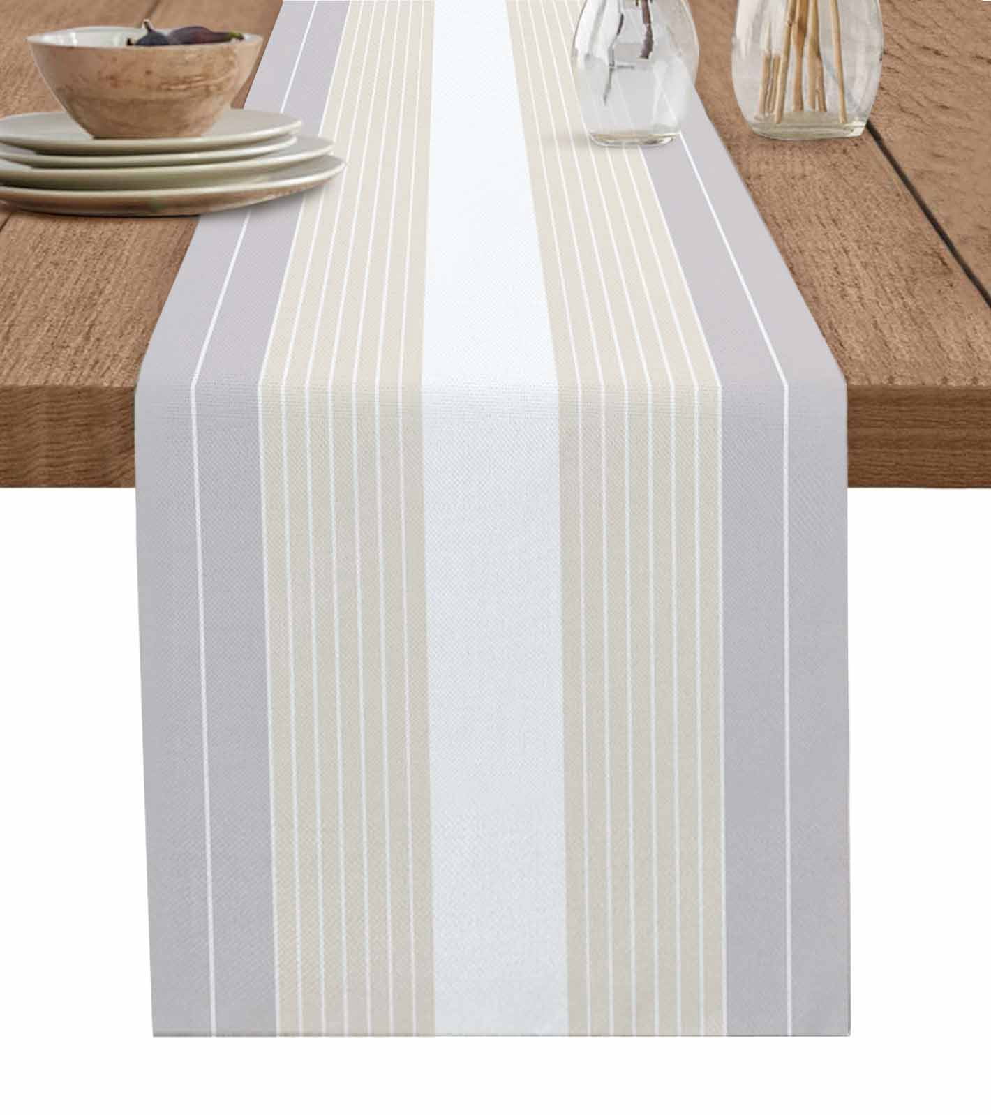 Gray Beige Stripe Table Runner Modern Art Horizontal Striped ...