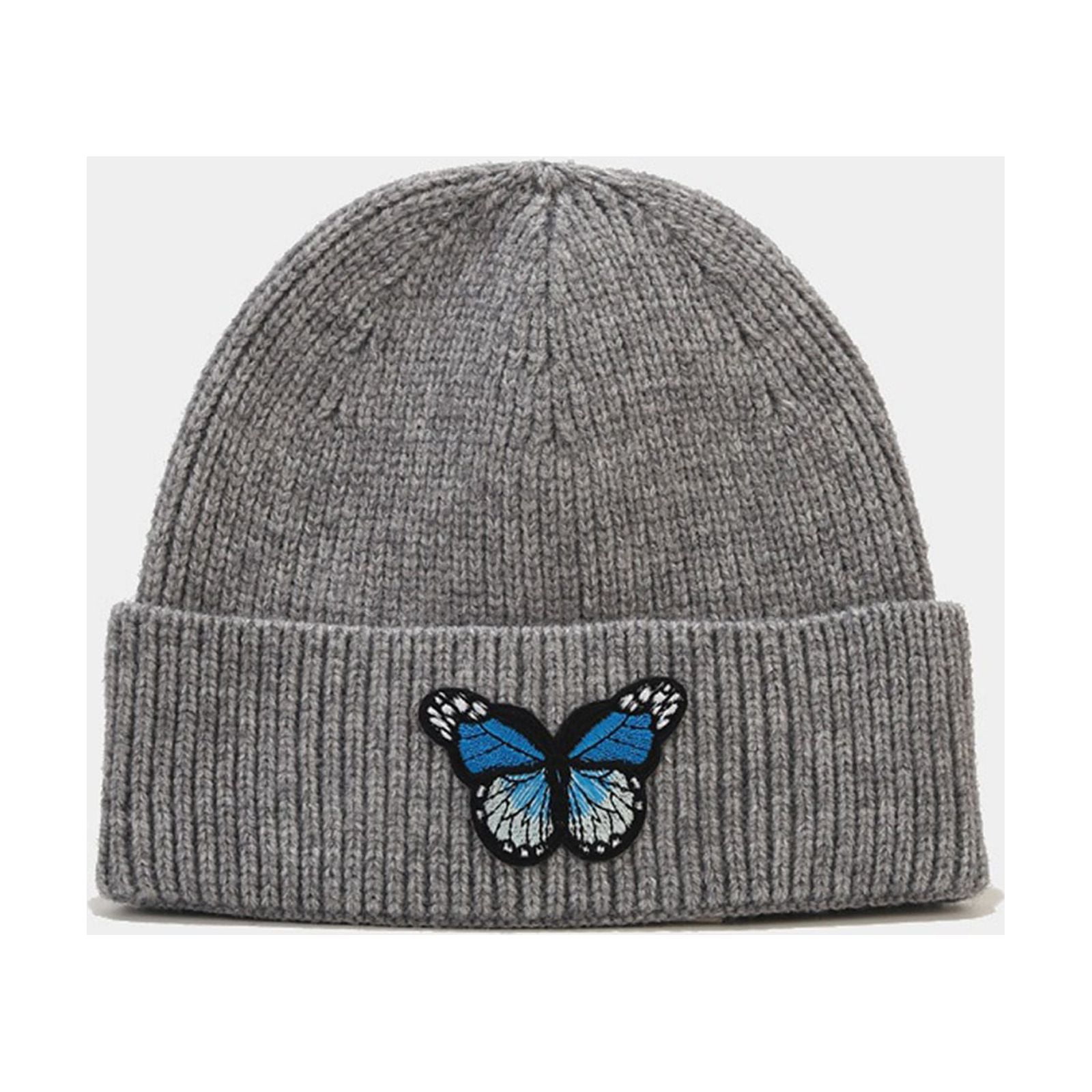 Gray Berets for Women Men Embroidered Butterfly Warm Crochet Winter ...