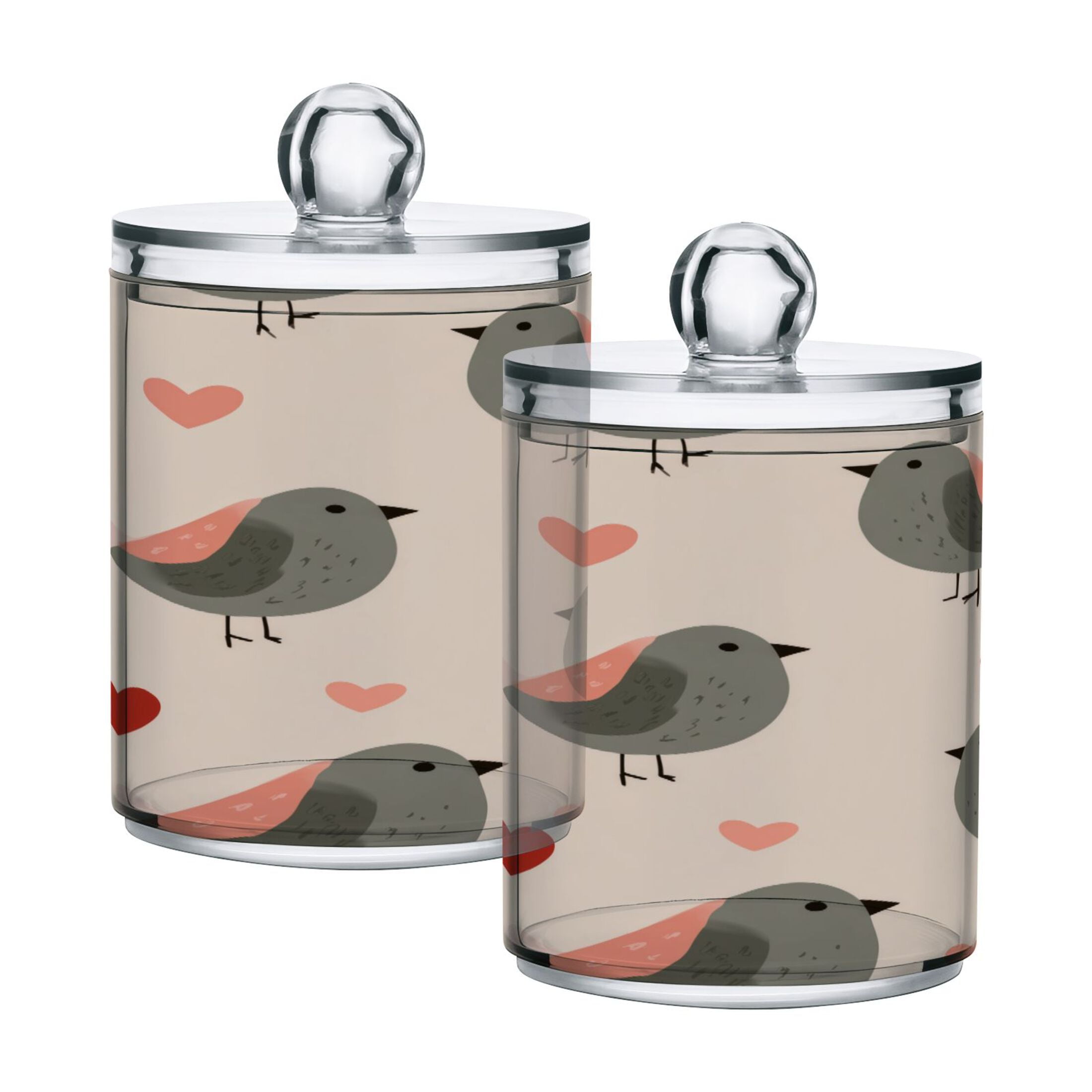 Gray Birds with Pink Hearts Valentine Translucent Plastic Cans Storage ...