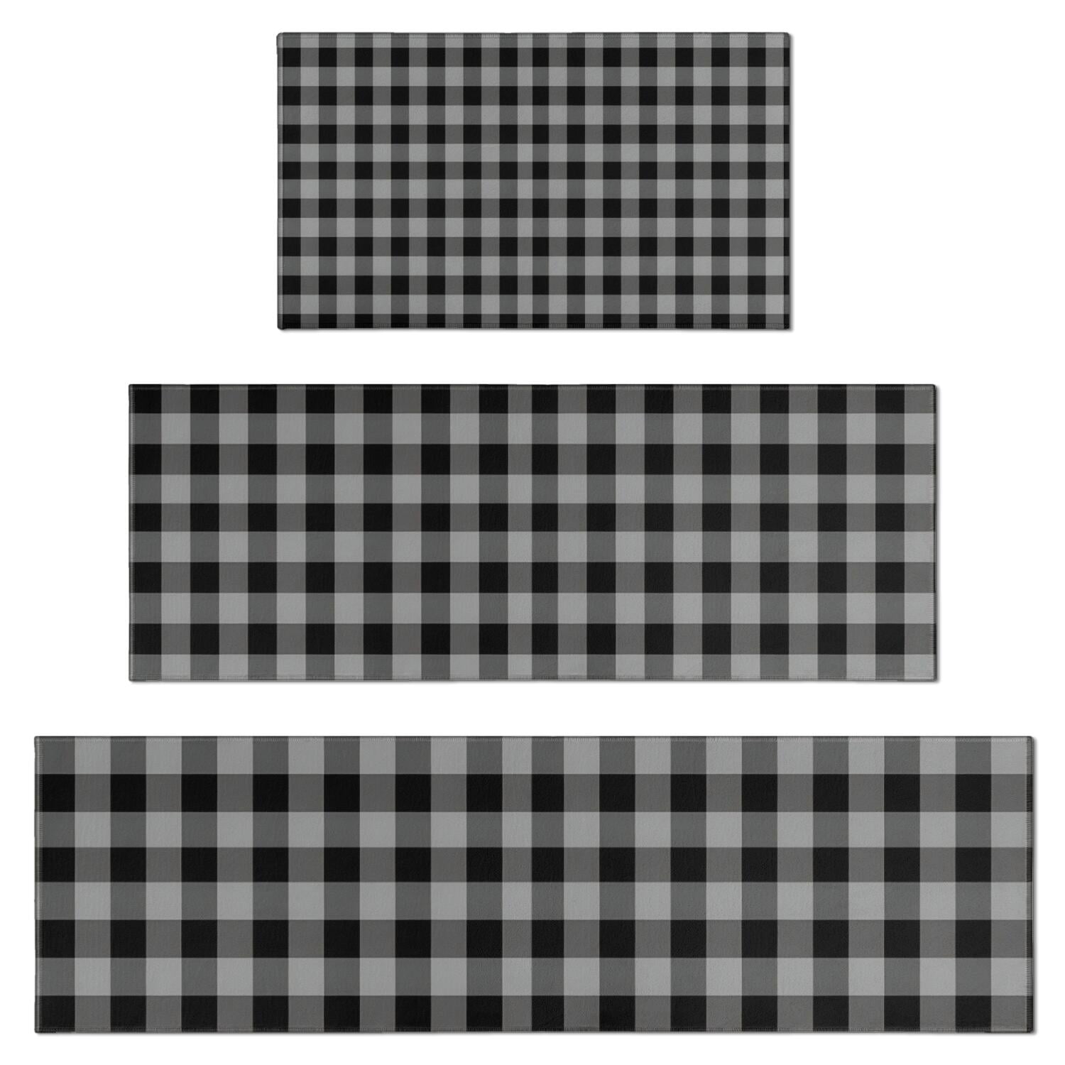 Gray Black Checkerboard Checkered Pattern Kitchen Rugs Sets Of 3 ...