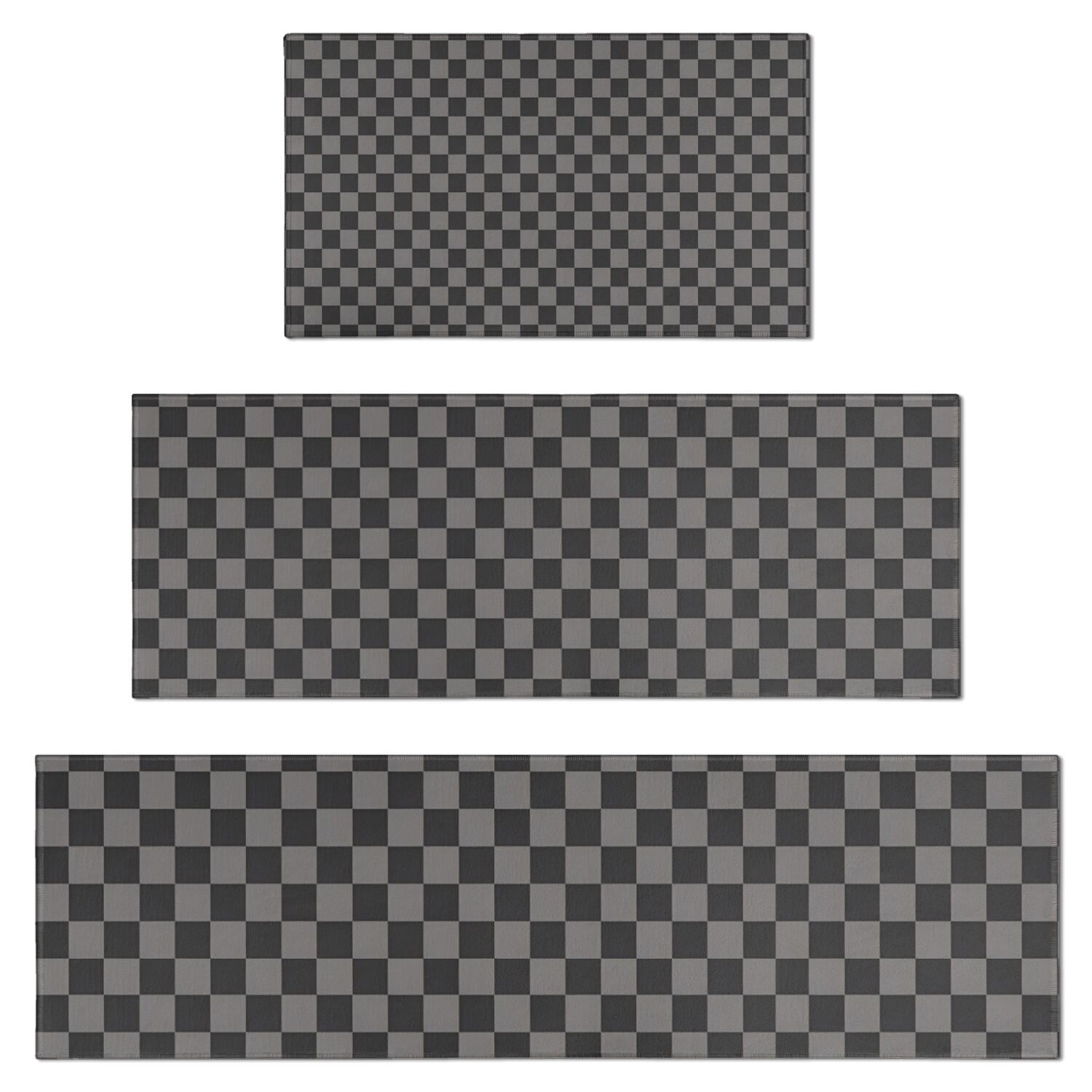 Gray and Black Checkerboard Pattern Kitchen Rugs Sets Of 3,Kitchen ...